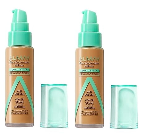 Almay Clear Complexion Foundation Makeup, Hypoallergenic, 750 Golden, 1 ...