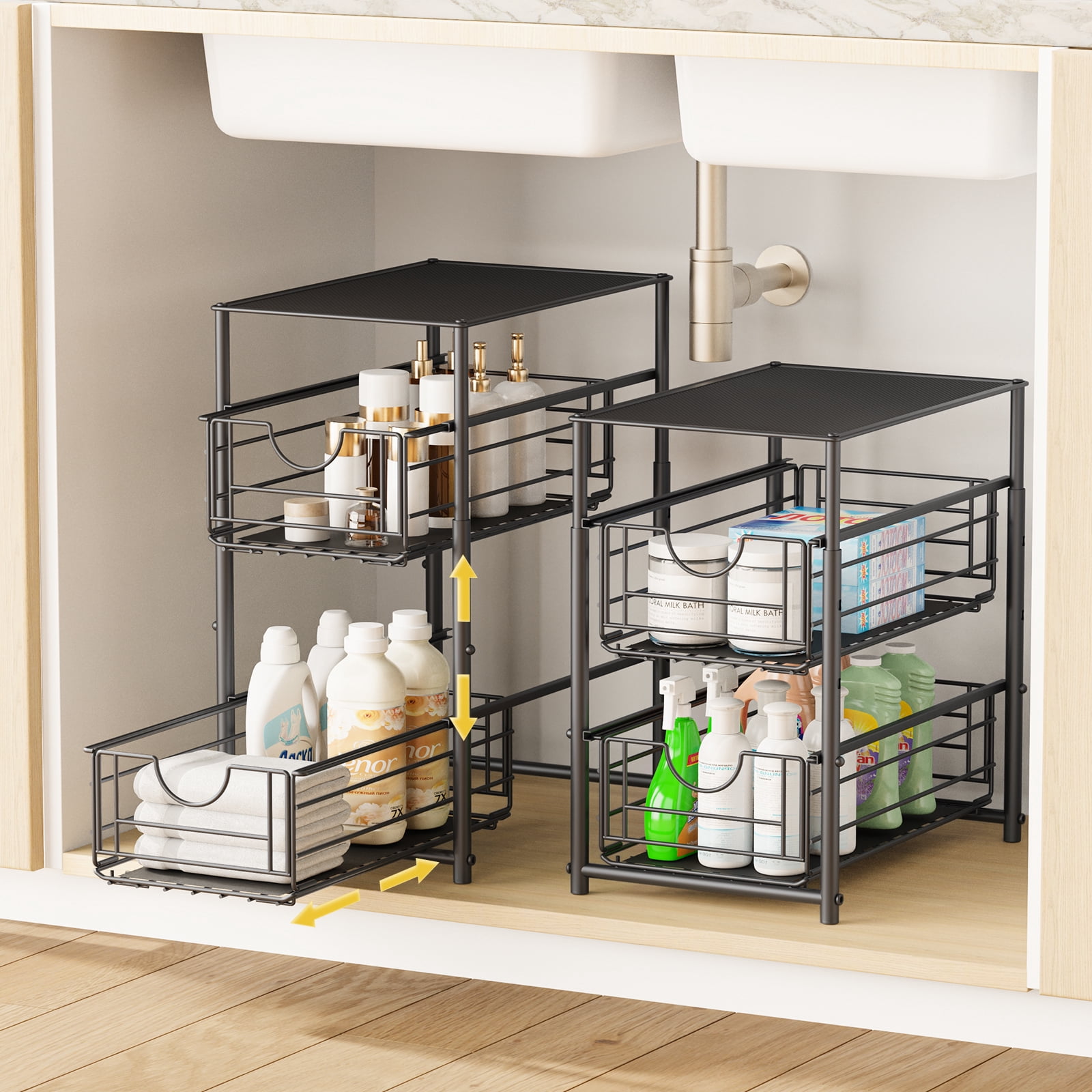 Almaybe Under Sink Organizers and Storage, 2 Tiers Metal Adjustable ...