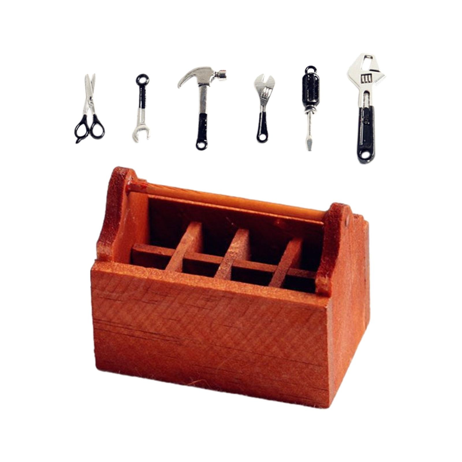 Almencla 1/12 Wooden Tool Case Mini Garden DIY Tools Case Realistic ...