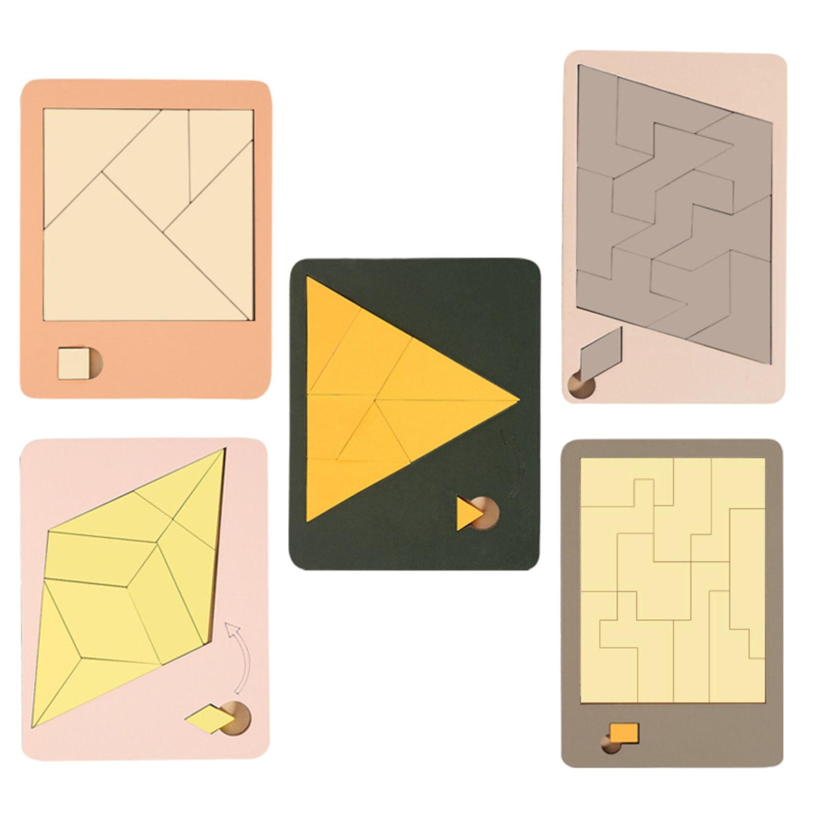 Almencla 5 Pieces Geometric Brain Teaser Toys Wooden Tangrams Set ...