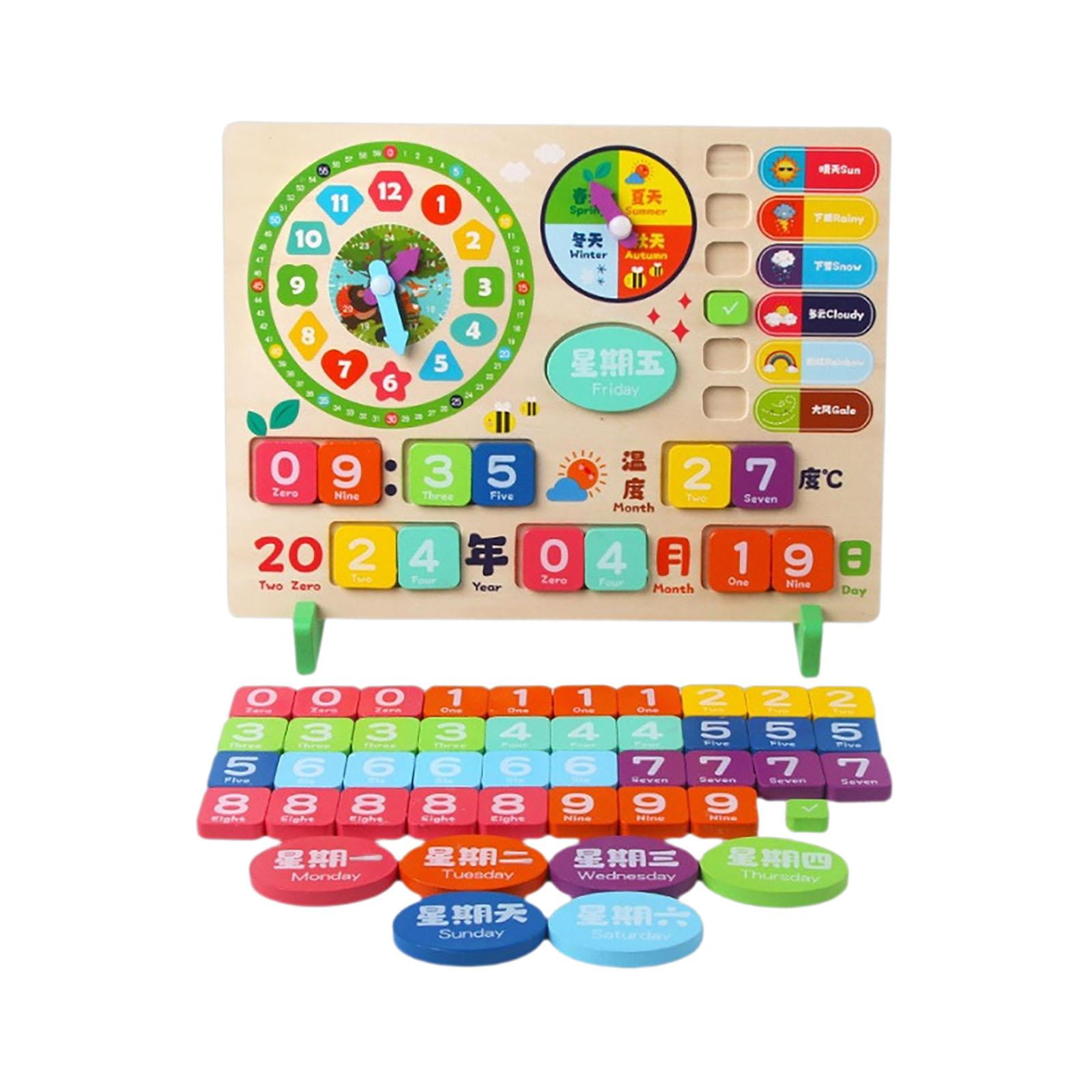 Almencla Calendar Clock Wooden Toy Calendar Time Learning Toy for ...