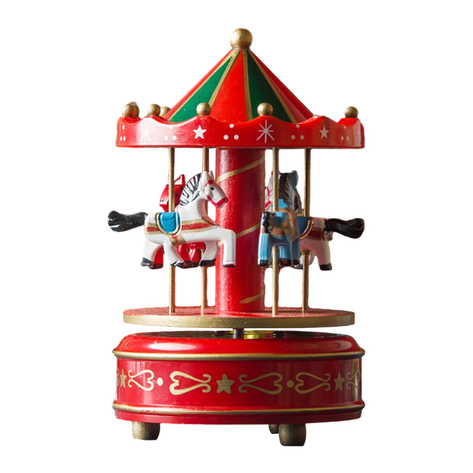 Almencla Christmas Wooden Carousel Music Box Turn Horse Shaped Hand ...