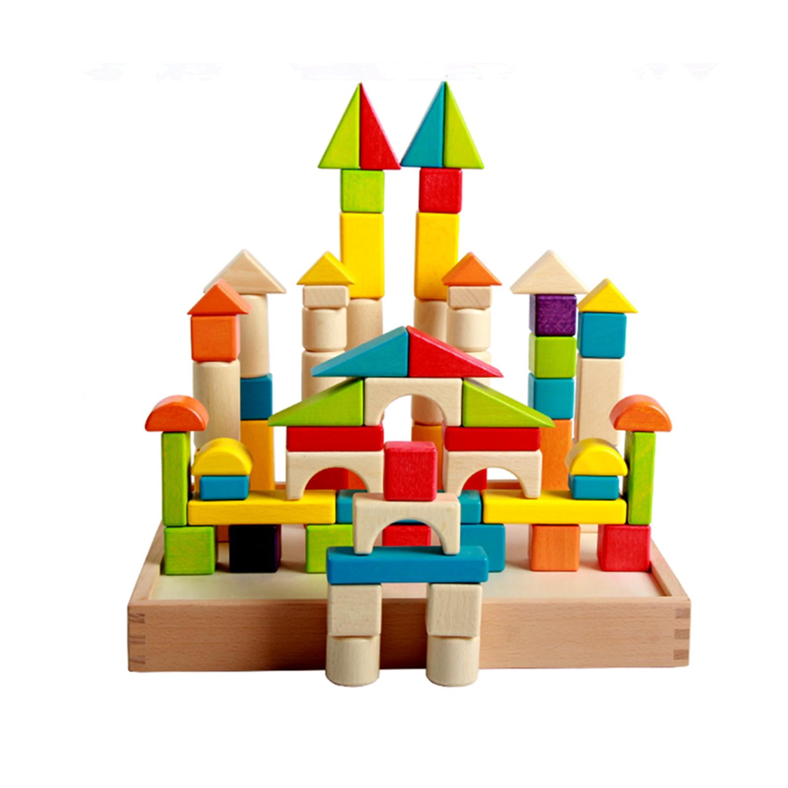 Almencla Colorful Wood Blocks Fine Motor Skill Geometry Construction ...