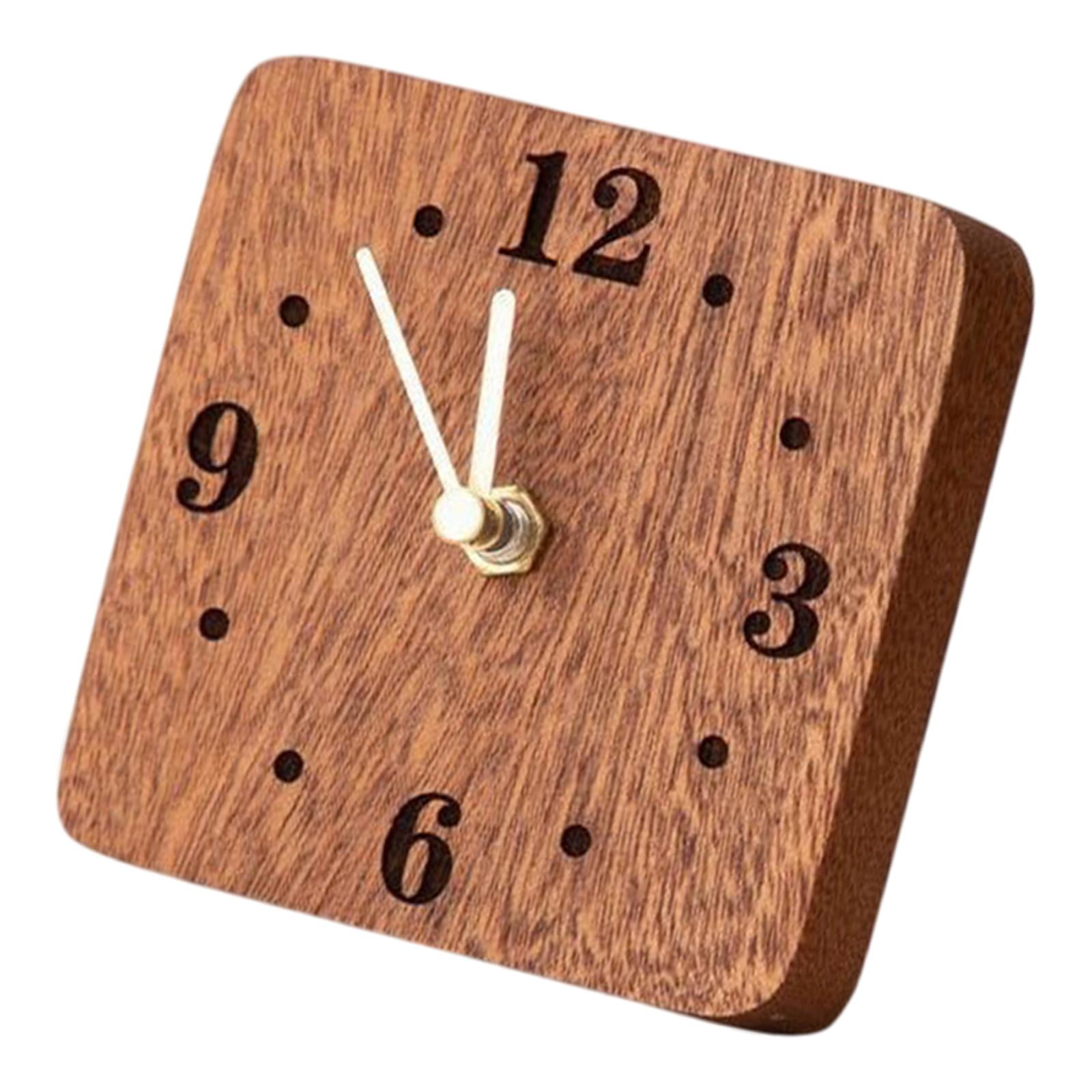 Almencla Decorative Small Table Clock Wood Desk Clock Practical Square ...