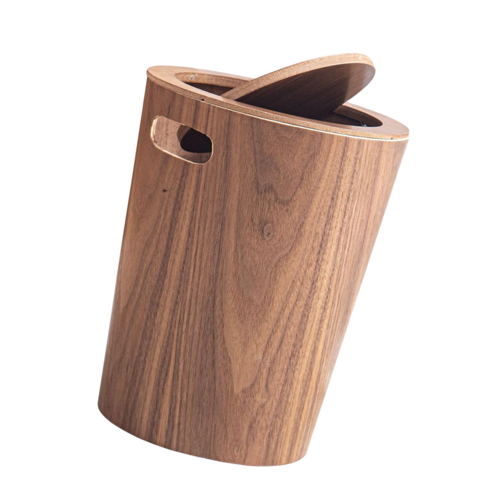 Almencla Wood Trash Can Clamshell Garbage Bin Rustic with Swing Lid ...