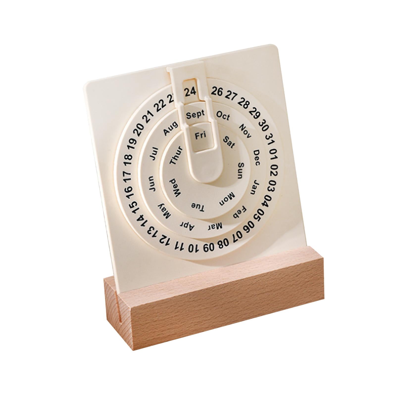 Almencla Wooden Circular Perpetual Calendar, Manual Rotatable disks ...