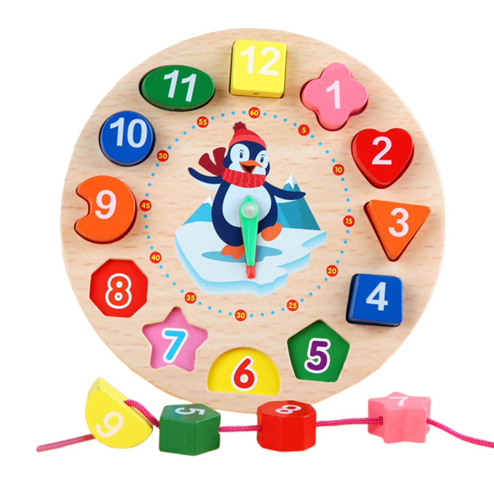 Almencla Wooden Shape Color Sorting Clock Teaching Time Clock Learning ...