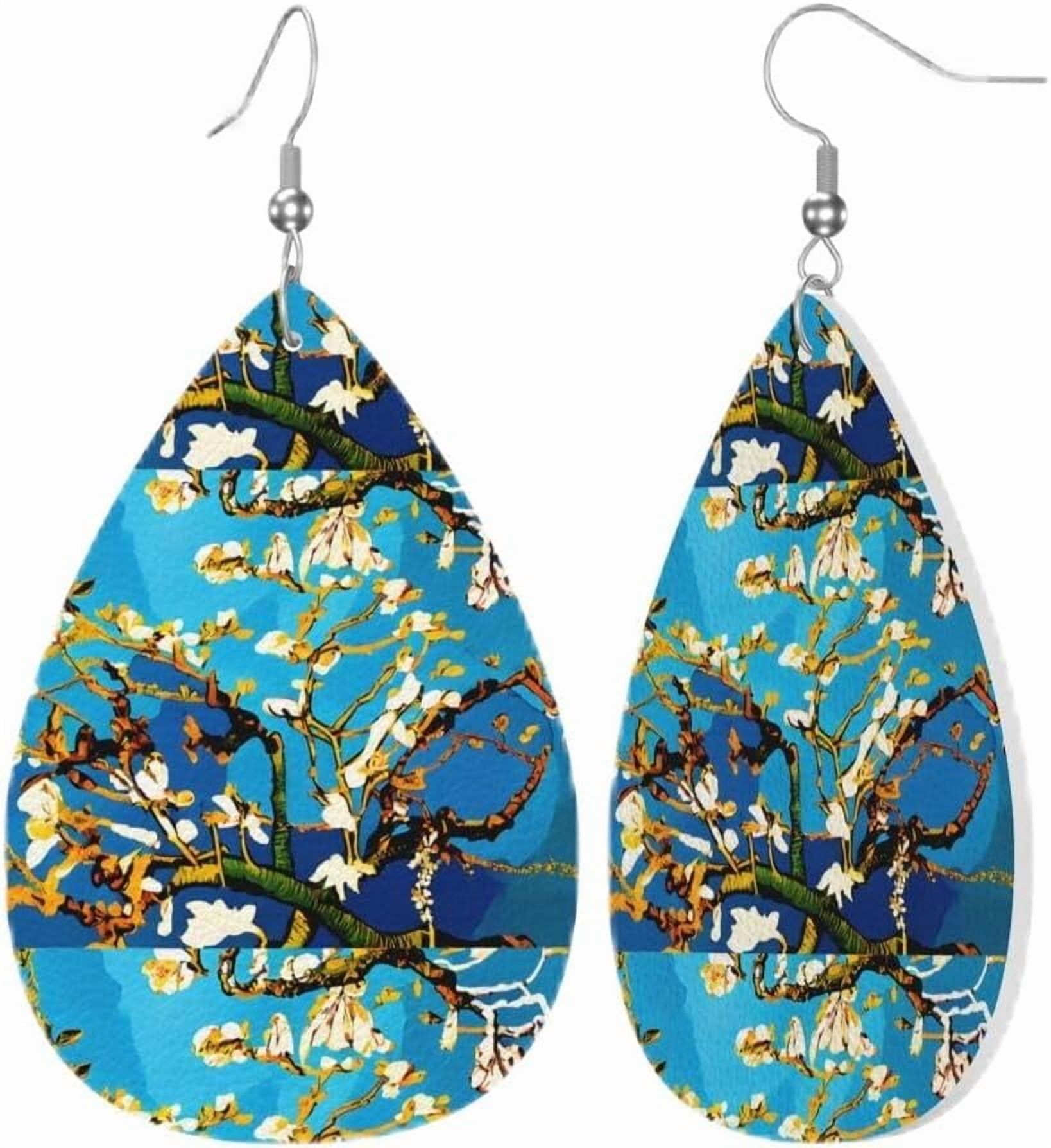 Almond Blossom Leather Earrings, Light And Bright Colors, Gifts For ...