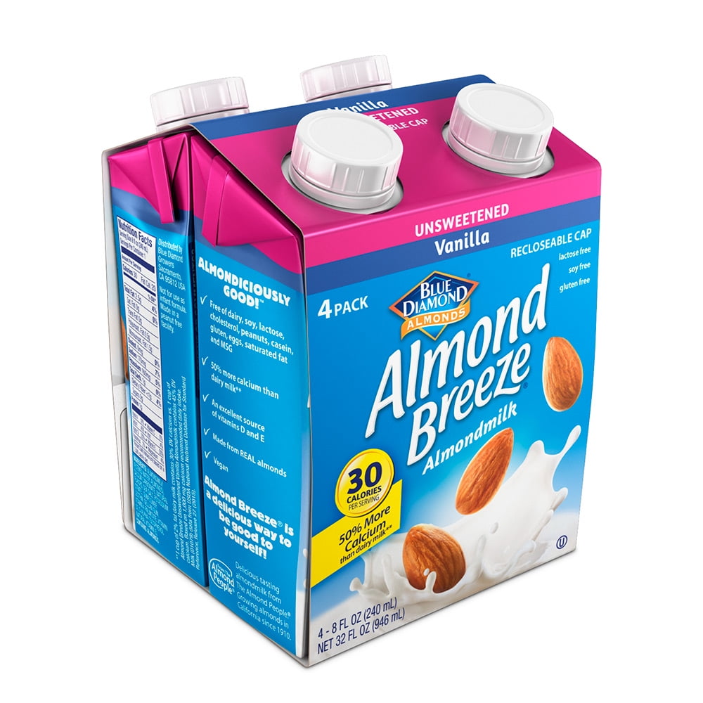Almond Breeze Almondmilk, Unsweetened Vanilla 8 oz, 4 count - Walmart.com