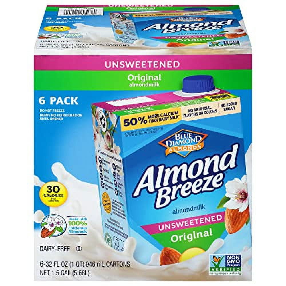 Almond Breeze Dairy Free Almondmilk Unsweetened Original 32 Oz Boxes, 6 Count - Walmart.com