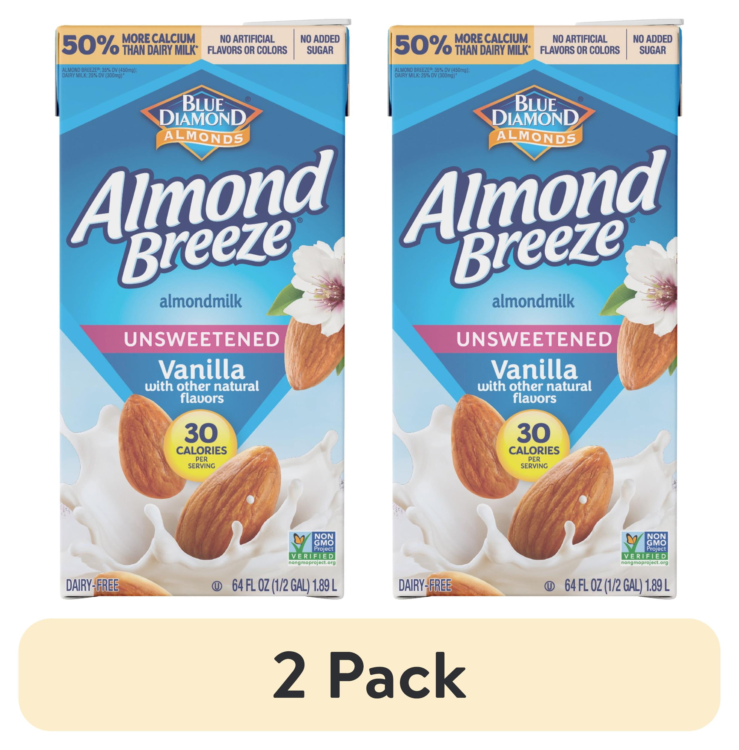 (2 pack) Almond Breeze Shelf-Stable Unsweetened Vanilla Almond Milk, 64 ...