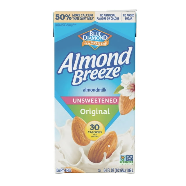 Almond Breeze, Unsweetened Original Almondmilk, 64 oz, Shelf Stable, Cardboard Carton - Walmart.com