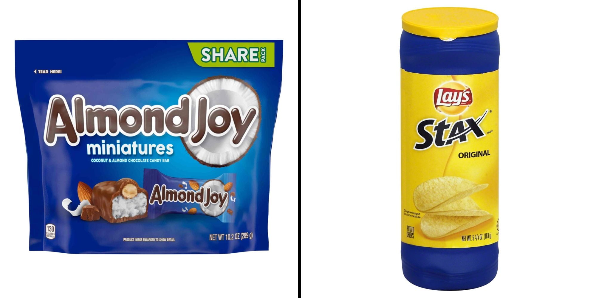 Almond Joy Miniatures Coconut & Almond Chocolate Candy & Lay's Stax ...