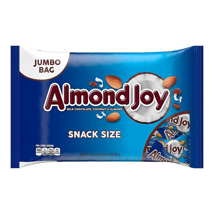 Almond Joy Snack Size Milk Chocolate Candy Bar, 20.1 oz., 2/Pack Pack ...