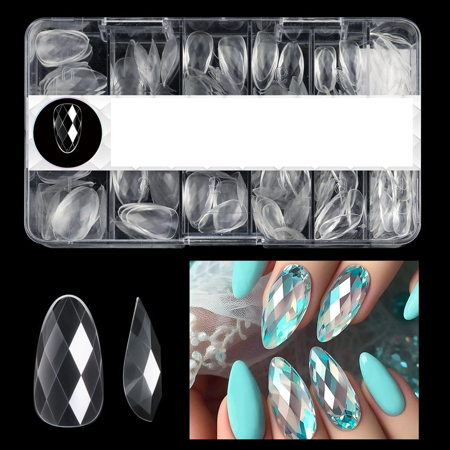 Almond Nail Tips-140 Pcs Clear Medium Almond Press on Nails, 3D Diamond ...