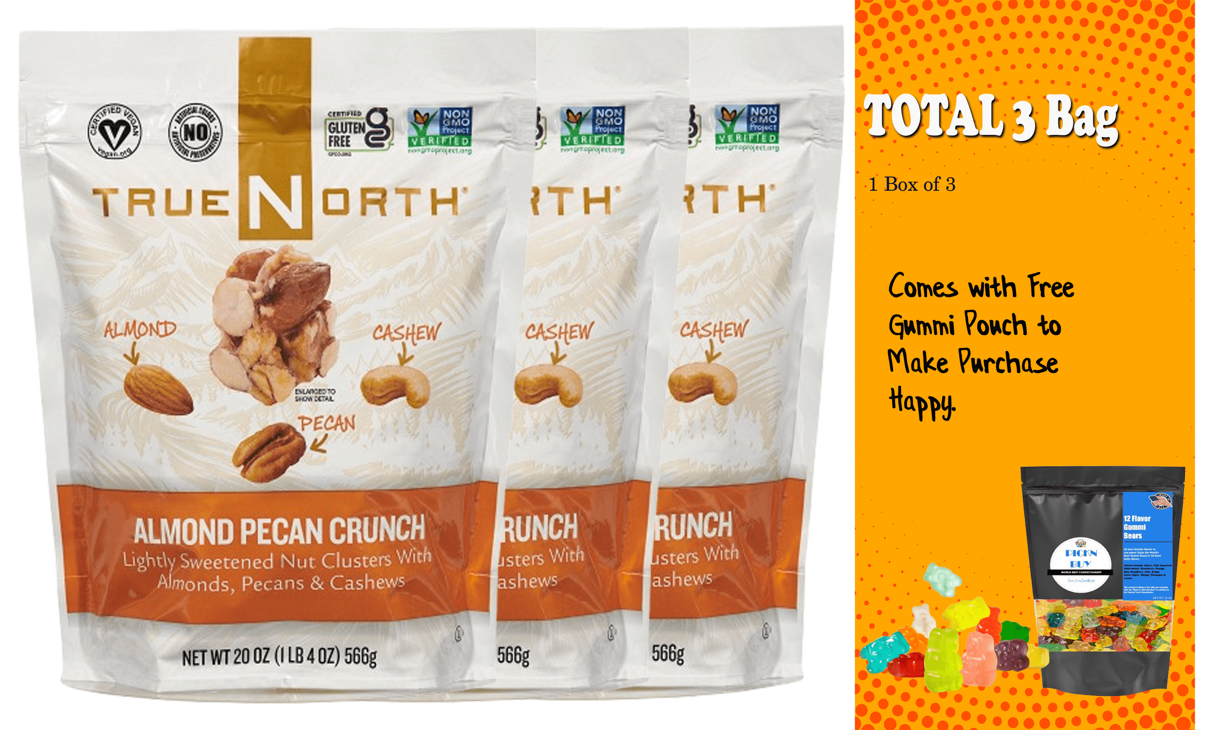 Almond Pecan Crunch - True North 20 oz. 3pk, Free PICKN BUY Gummies ...