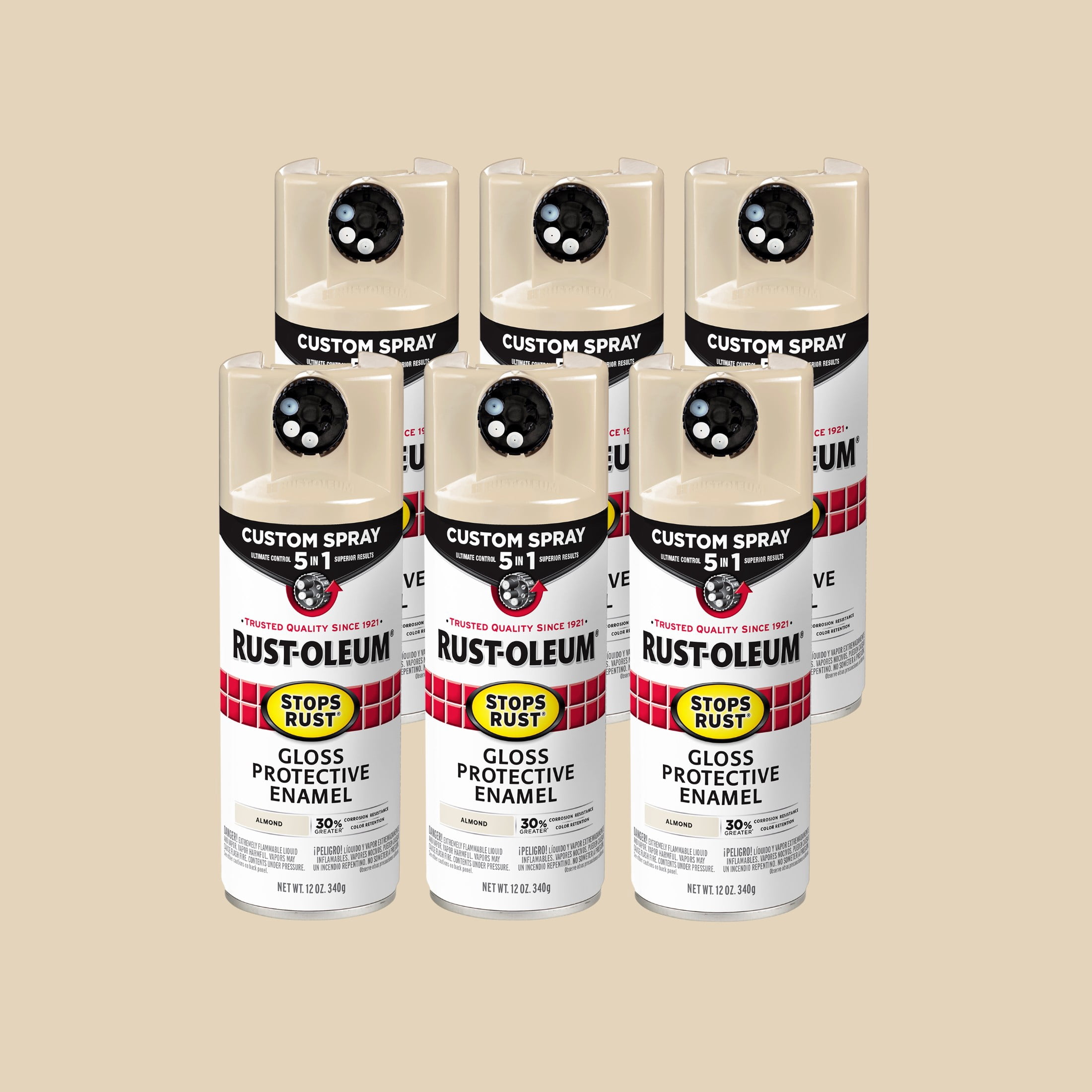 6 Pack, Almond, Rust-Oleum Stops Rust Custom Spray 5 in 1 Gloss Spray ...