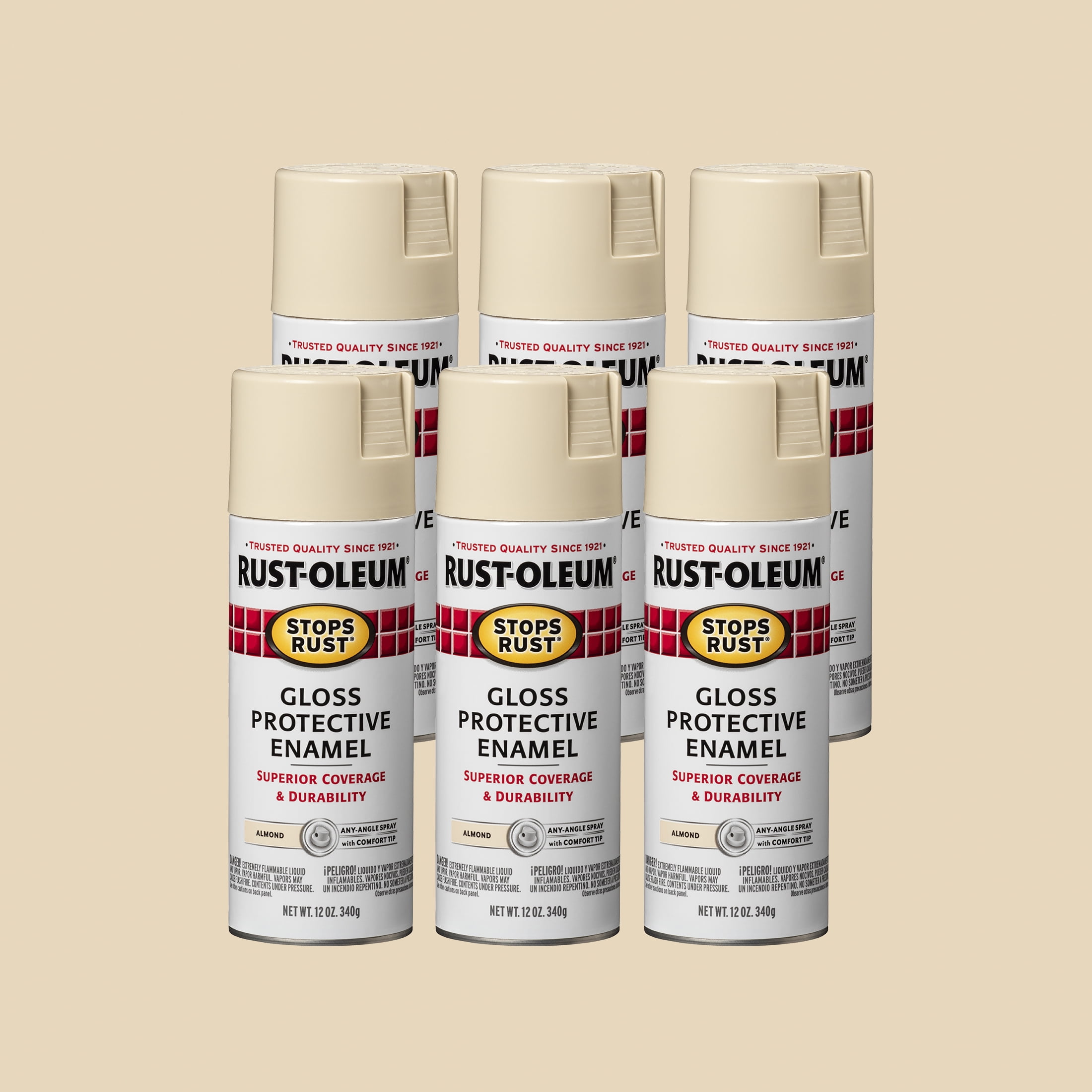 6 Pack, Almond, Rust-Oleum Stops Rust Gloss Protective Enamel Spray ...