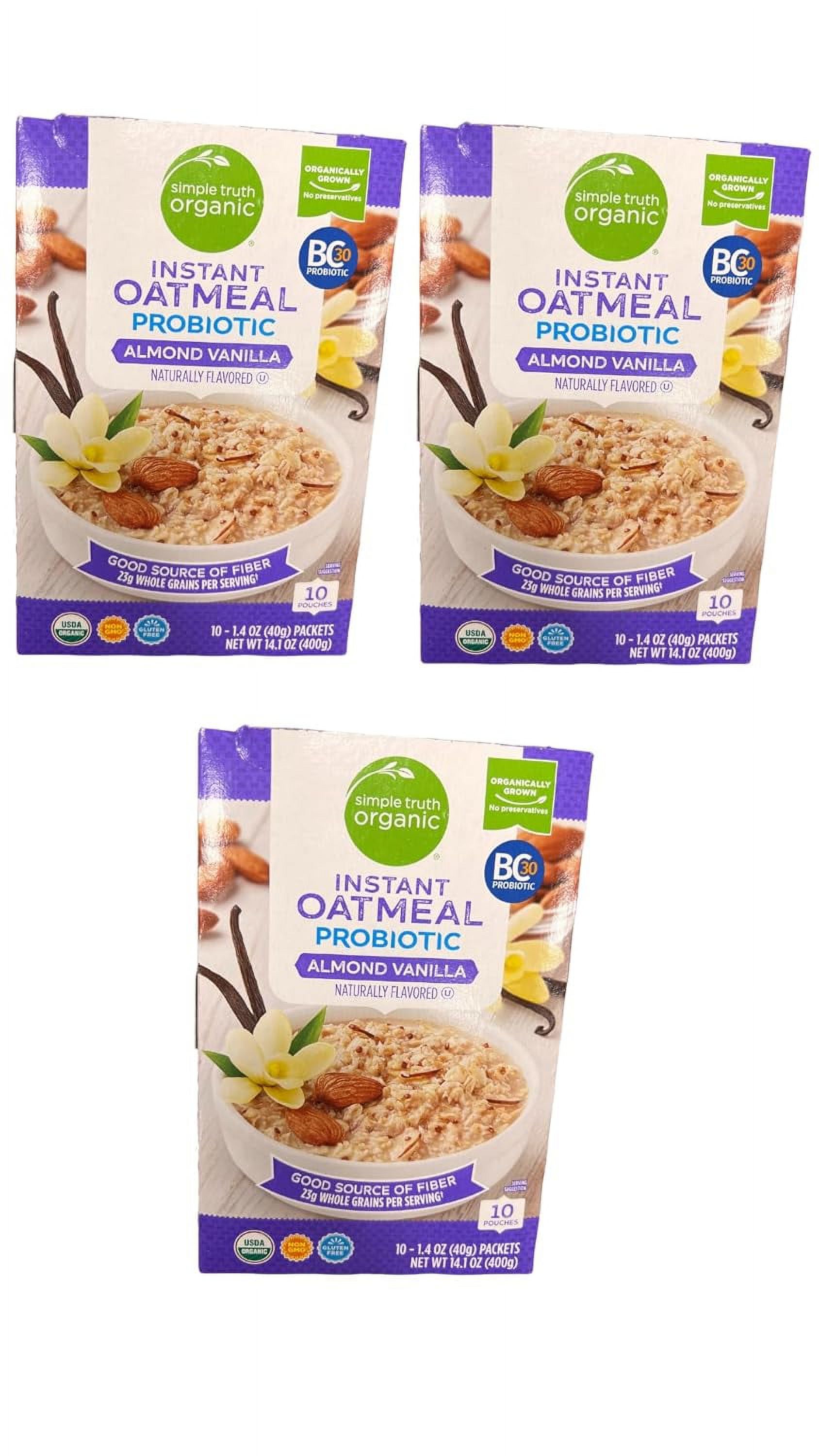 Almond Vanilla Probiotic Oatmeal Simple Truth Organic, 10 pouches (Pack ...
