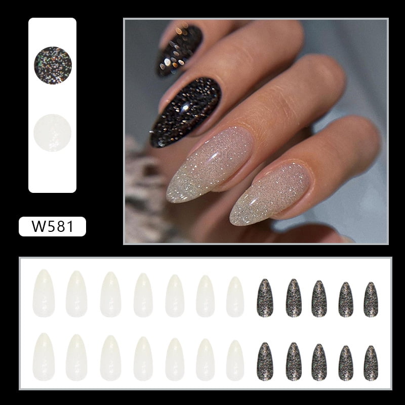 Almond nails sweet cool flash nail art fake nails finished nail art ...