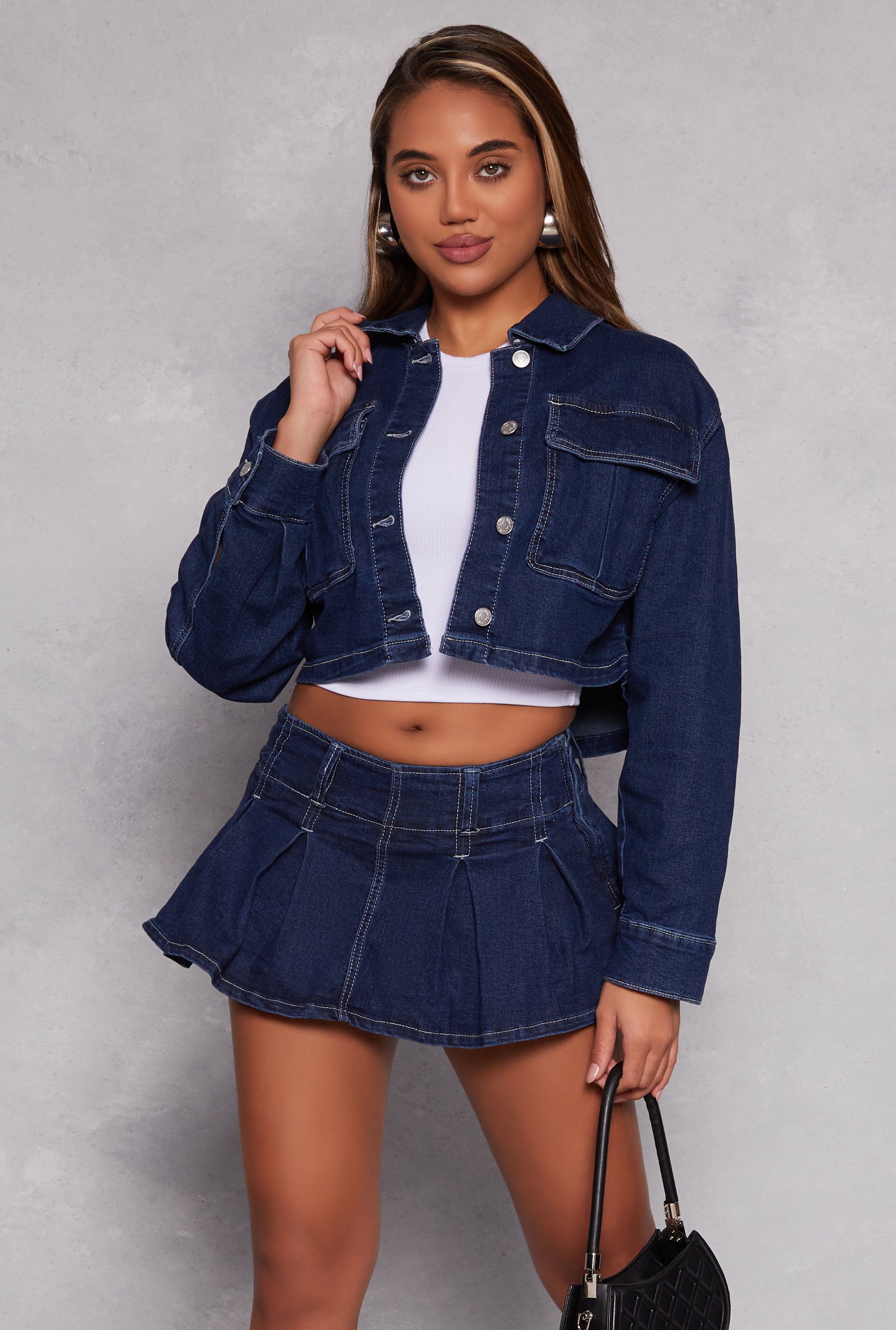 Almost Famous Flap Pocket Cropped Jean Jacket - Walmart.com