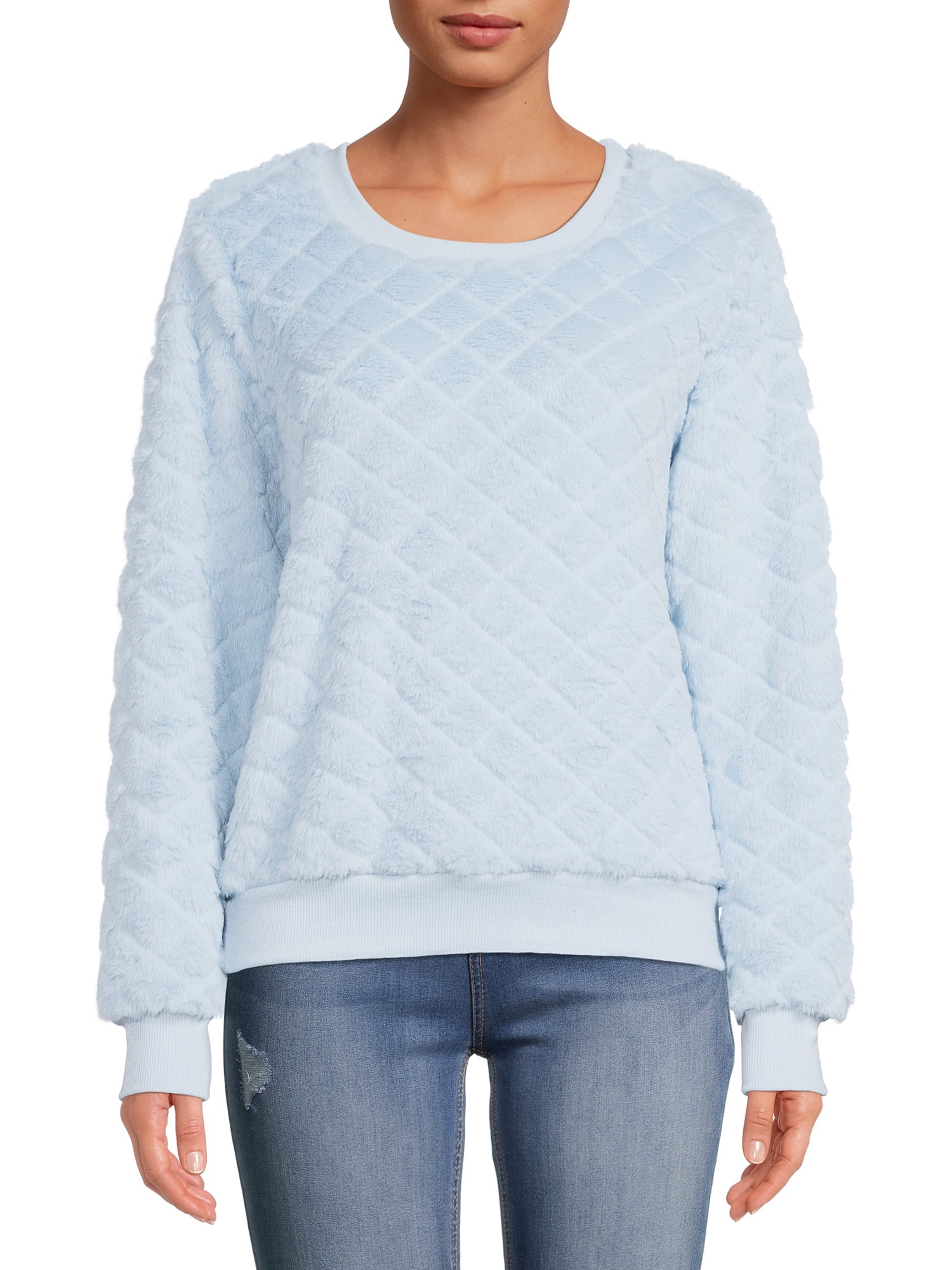 Almost Famous Junior’ Diamond Faux Fur Pullover with Long Sleeves ...