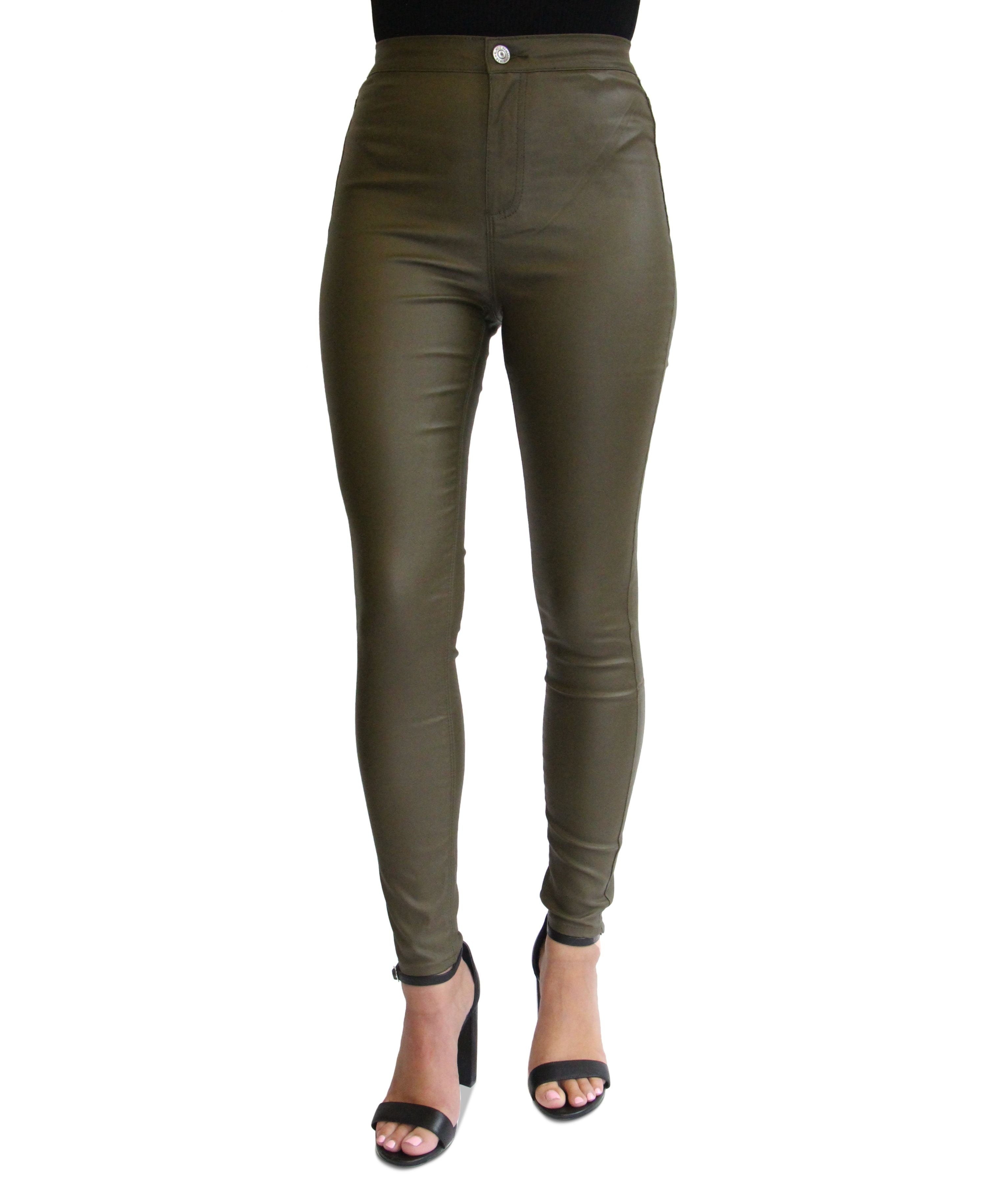 Almost Famous Juniors' Coated High-Rise Skinny Jeans Uniform Green 0 ...