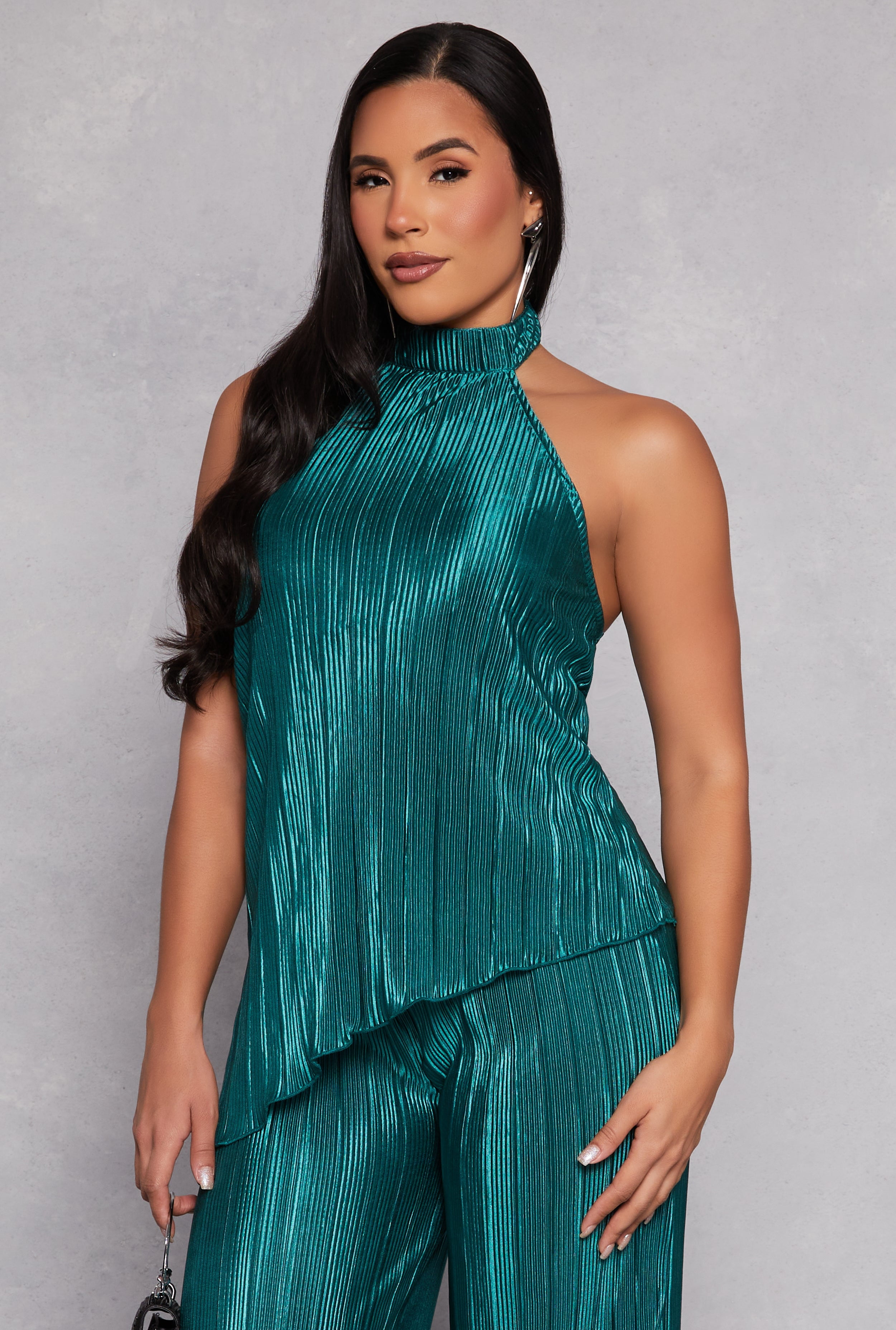 Almost Famous Plisse Asymmetrical Hem Halter Top - Walmart.com