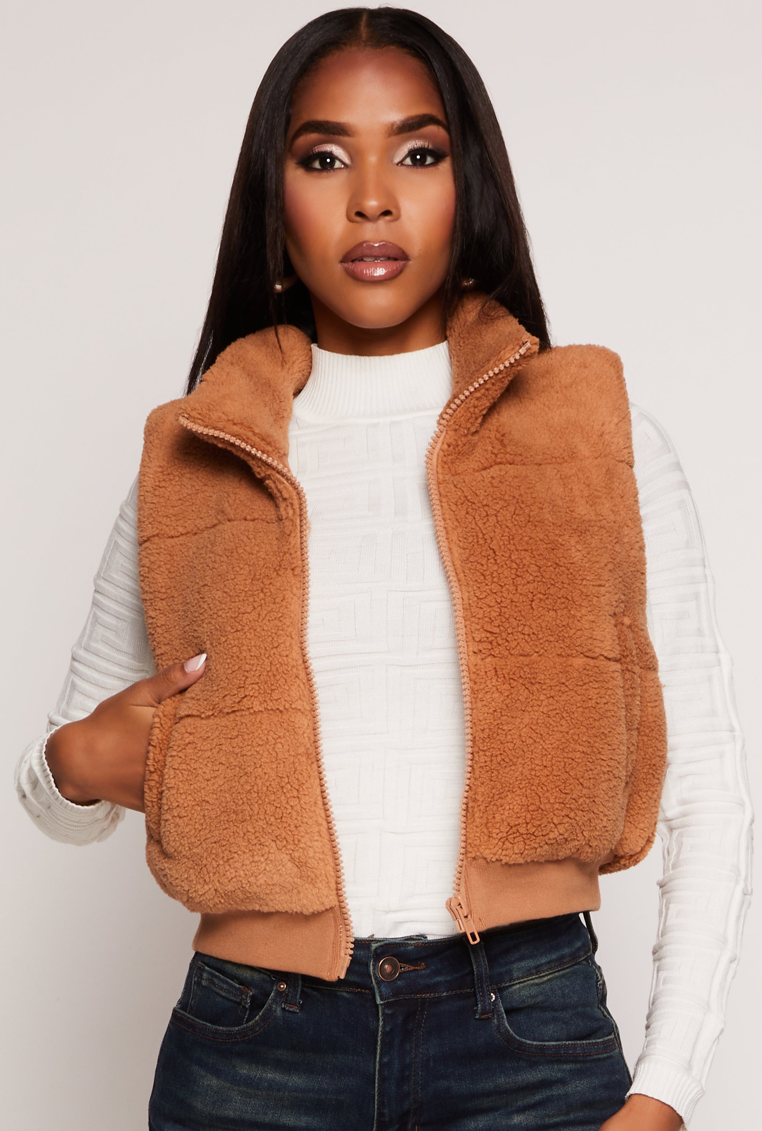 Almost Famous Sherpa Cropped Vest - Walmart.com