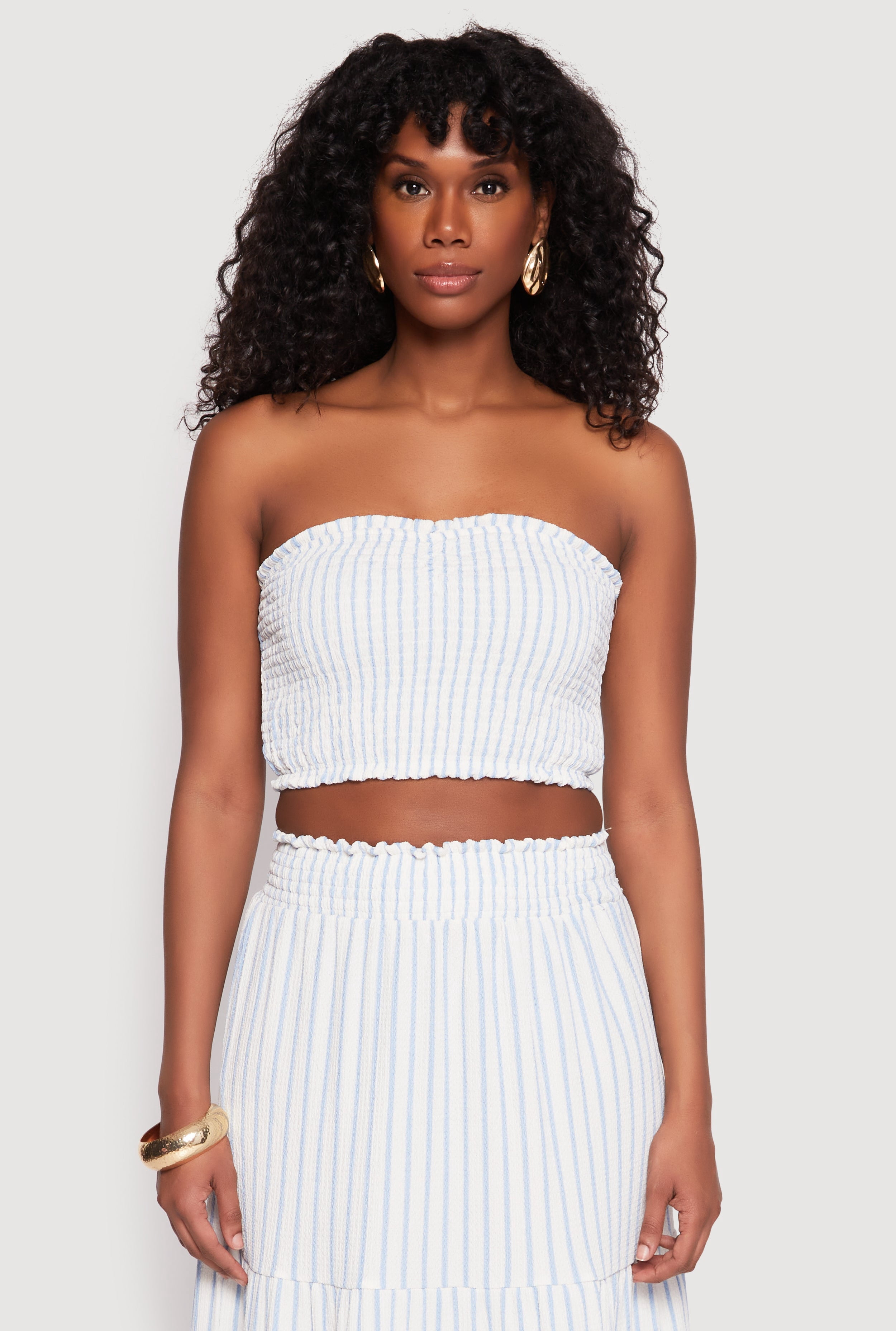 Womens Almost Famous Striped Smocked Tube Top - Walmart.com