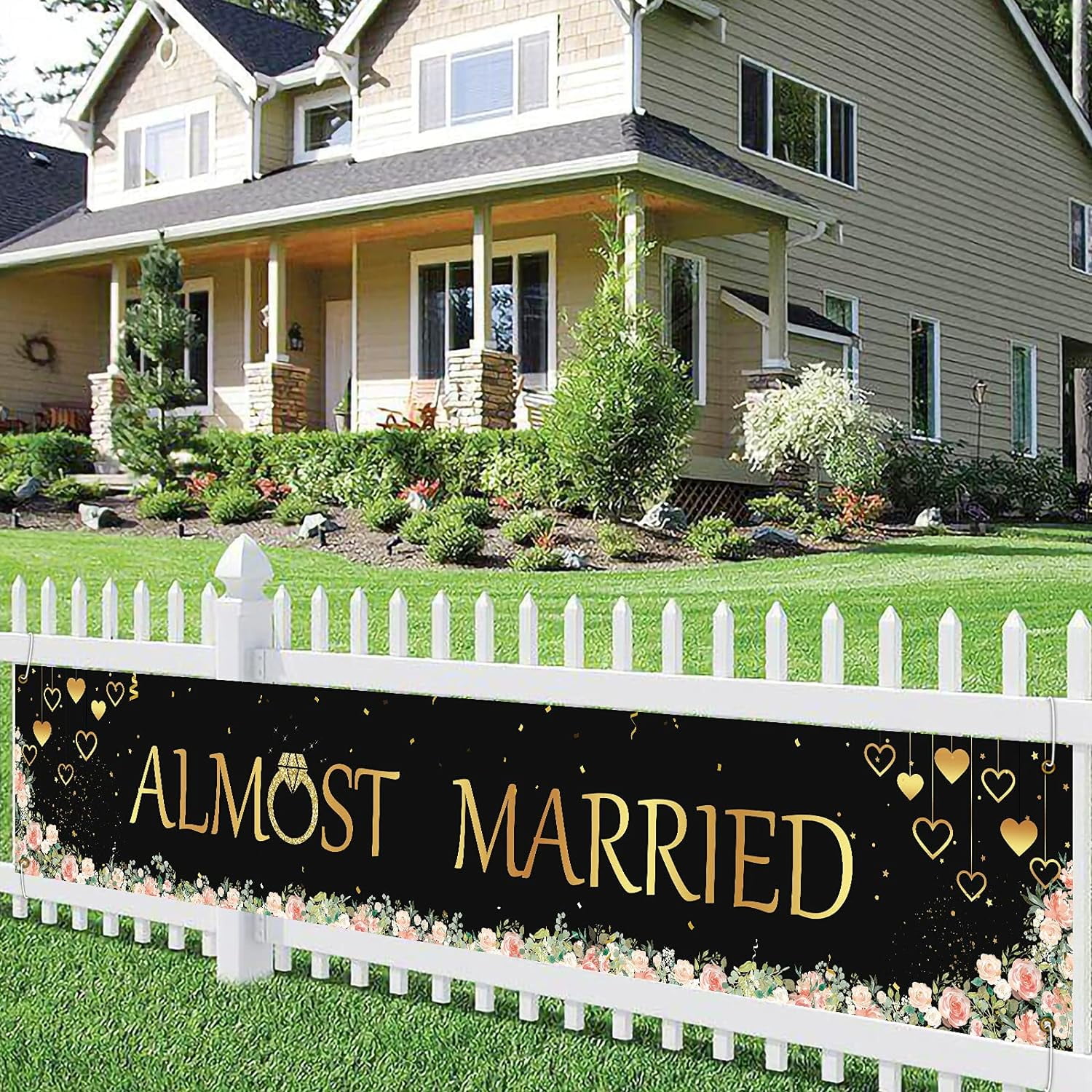 Almost Married Banner,Gold Romantic Flower & Heart Sign Banner Backdrop ...
