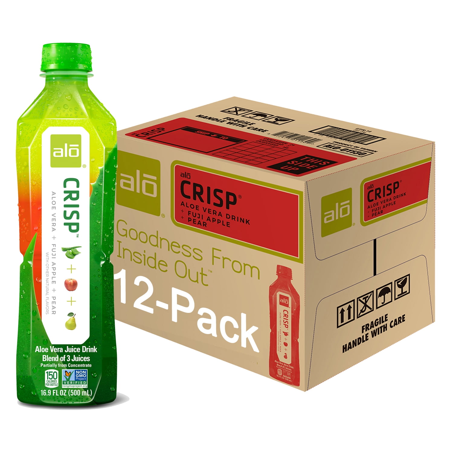 Alo Crisp Aloe Vera Juice Drink, Fuji Apple + Pear + Aloe, 12 x 16.9 Fl ...
