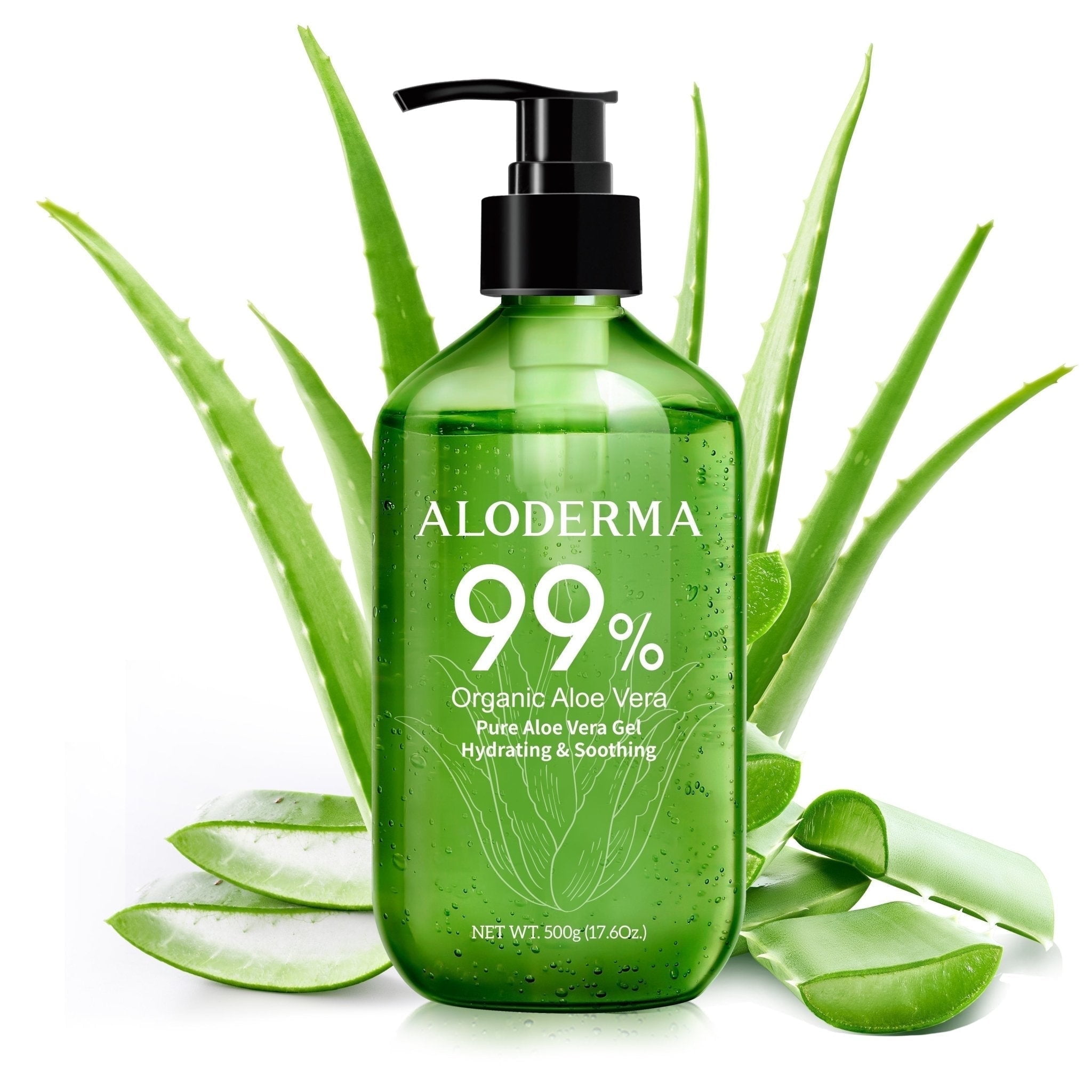 Aloderma 99% Organic Pure Aloe Vera Gel Made within 12 Hours of Harvest, Large 17.6oz Pump ...