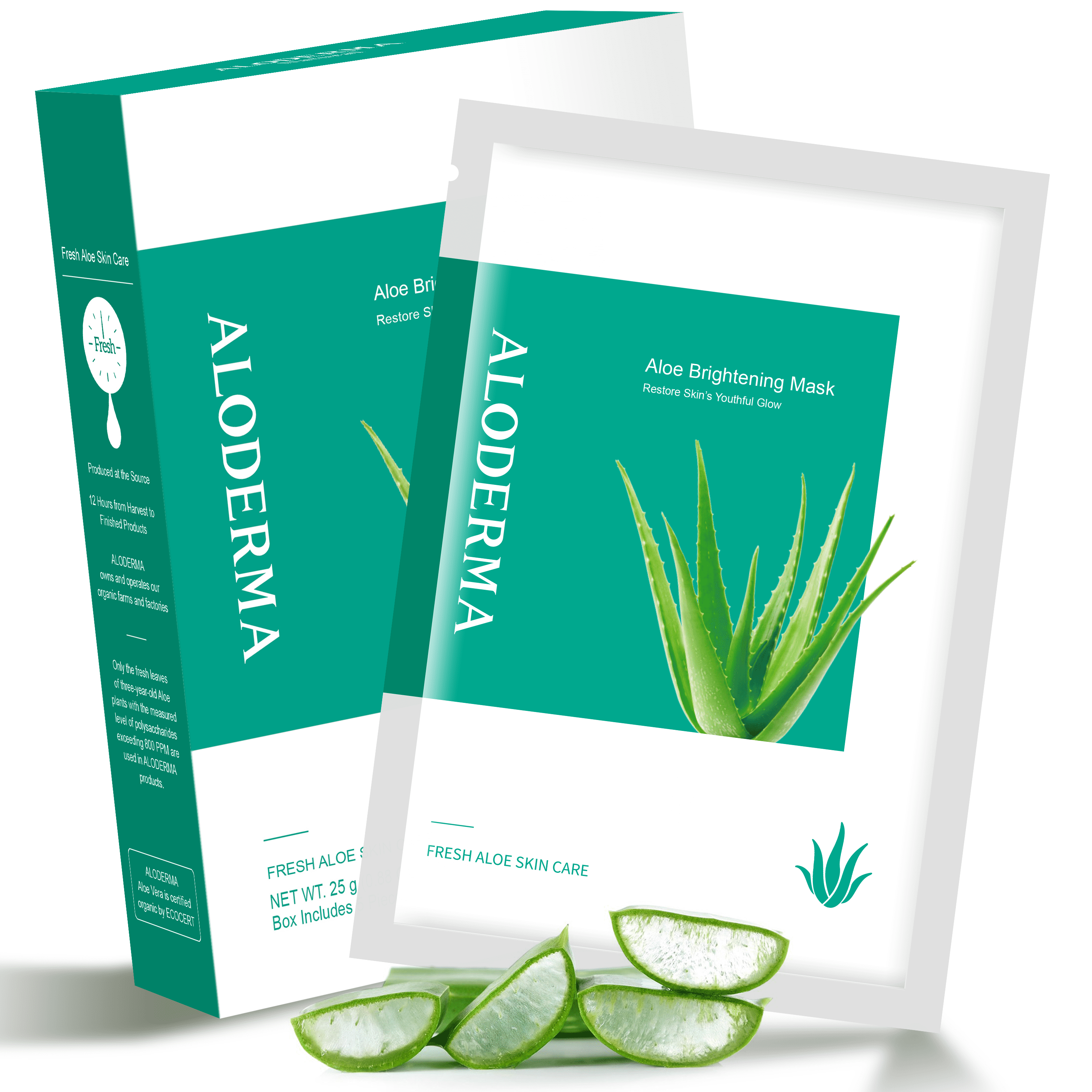 Aloderma Brightening Sheet Masks with 88% Organic Aloe Vera - 5 Pack ...