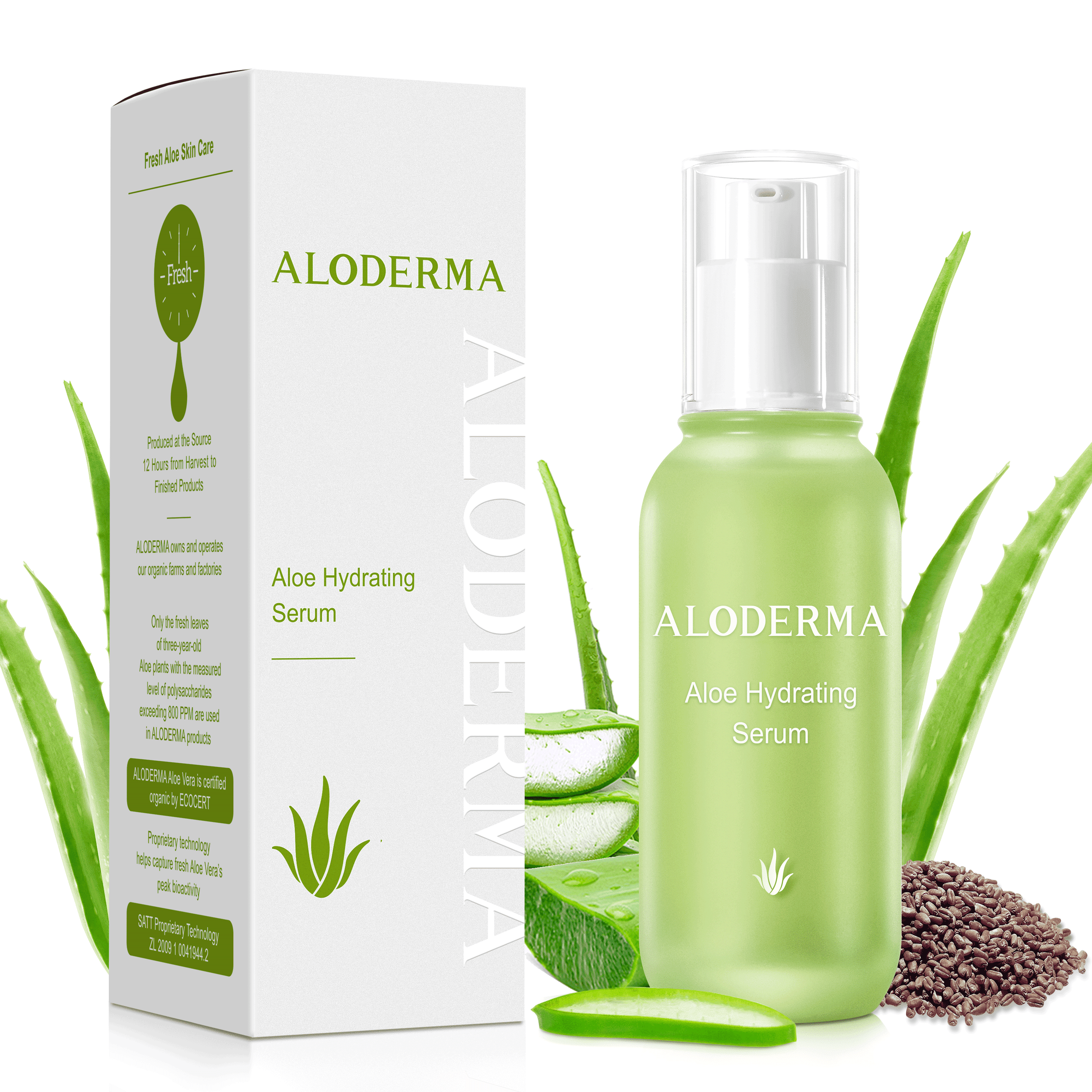 Aloderma Hydrating Face Serum with 69% Organic Aloe Vera, Deep ...