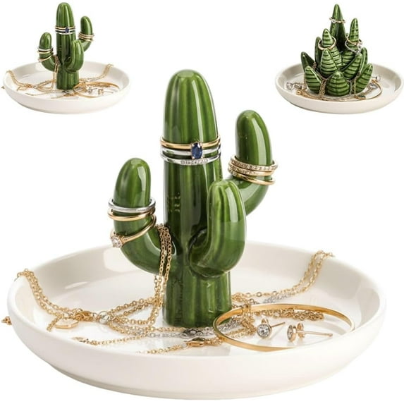 Aloe and Cactus Ring Holder, Ceramic Jewelry Organizers and Storage ...