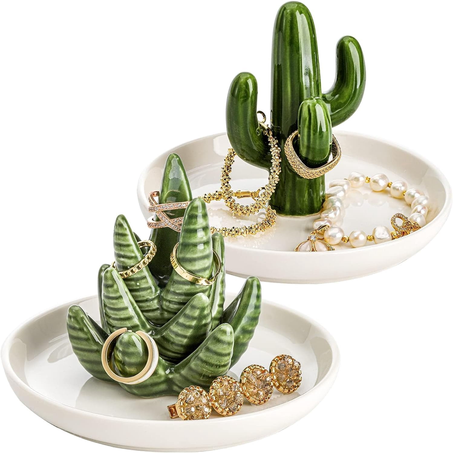 Aloe and Cactus Ring Holder Dish: Ceramic Jewelry Ring Holder Display ...
