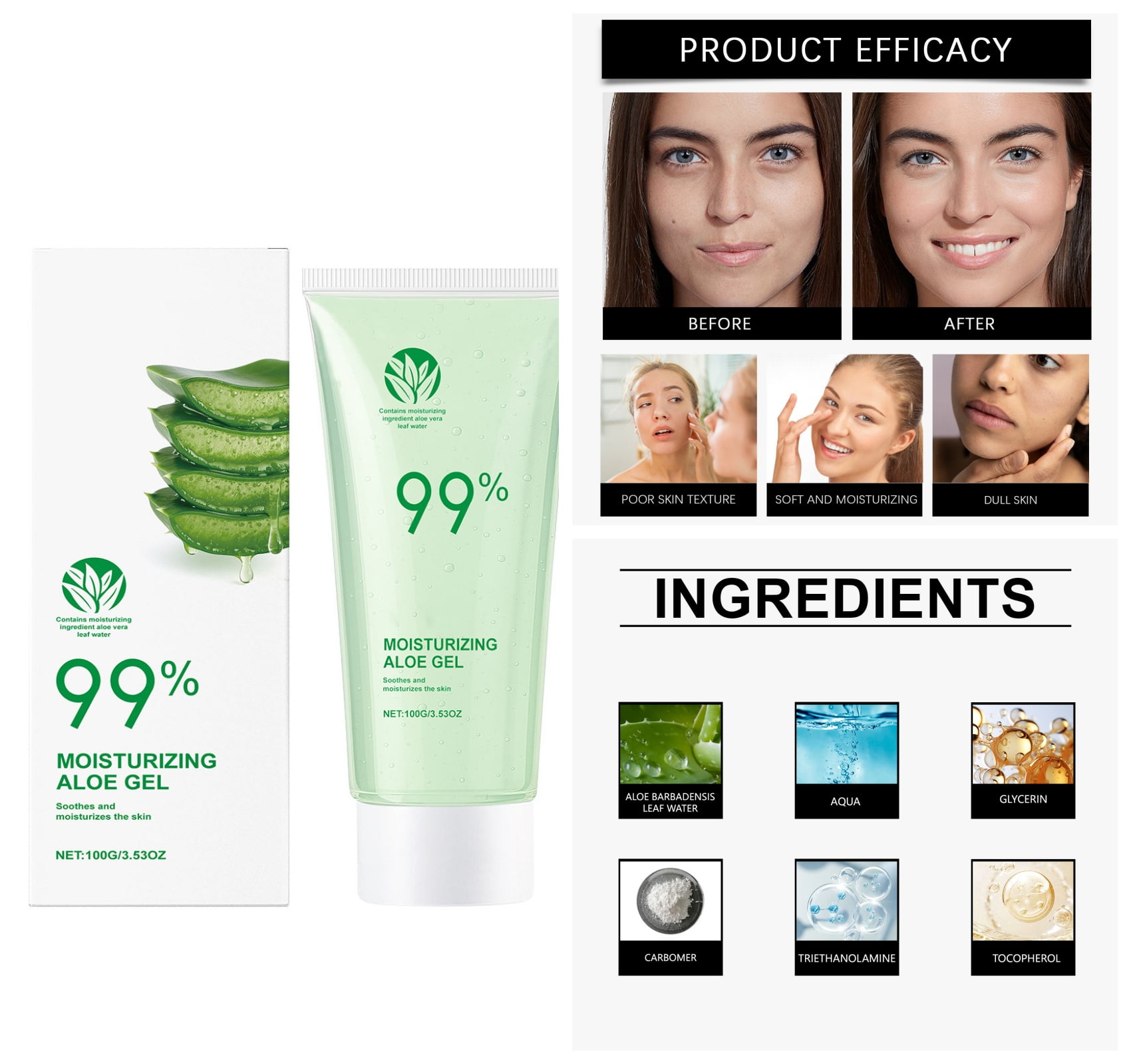 Aloe Soothing Gel Moisturize Sensitive Muscles,Redden and Soothe,Mild Moisturizing Care Gel 100g ...