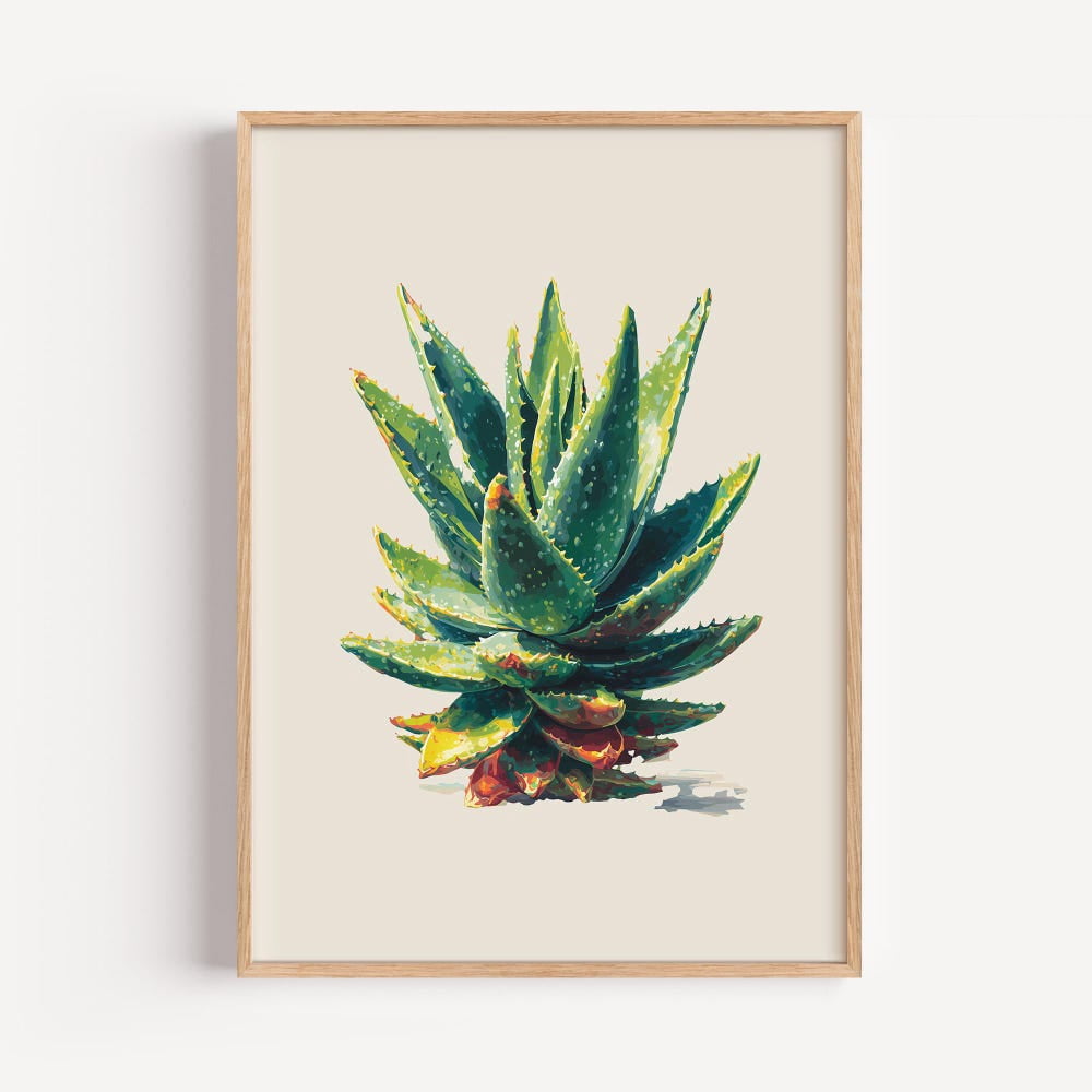 Aloe Vera Botanical Print Minimalist Green Succulent Wall Art - Walmart.com