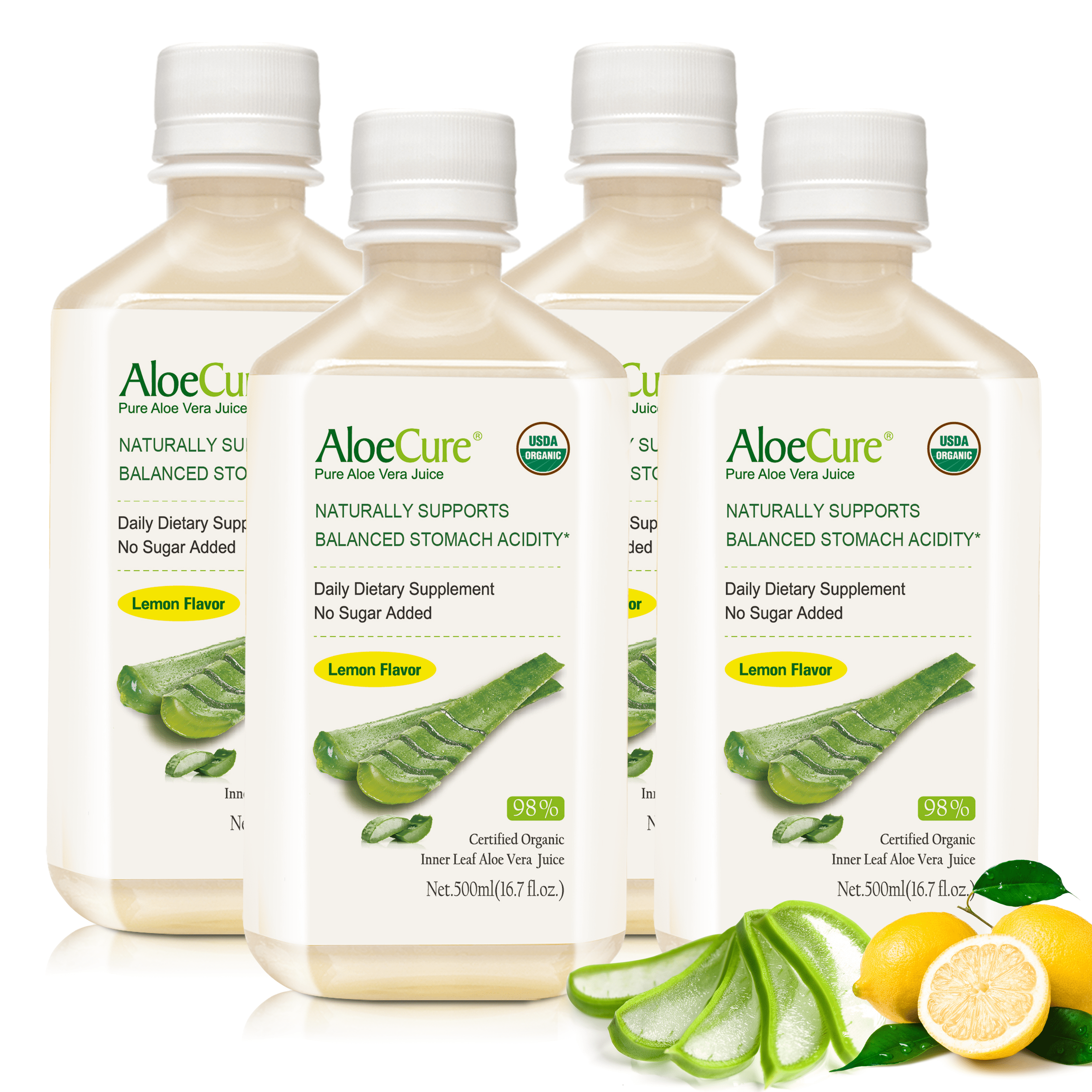 AloeCure Organic Pure Aloe Vera Juice Lemon Flavor - Aloe Vera Drink ...