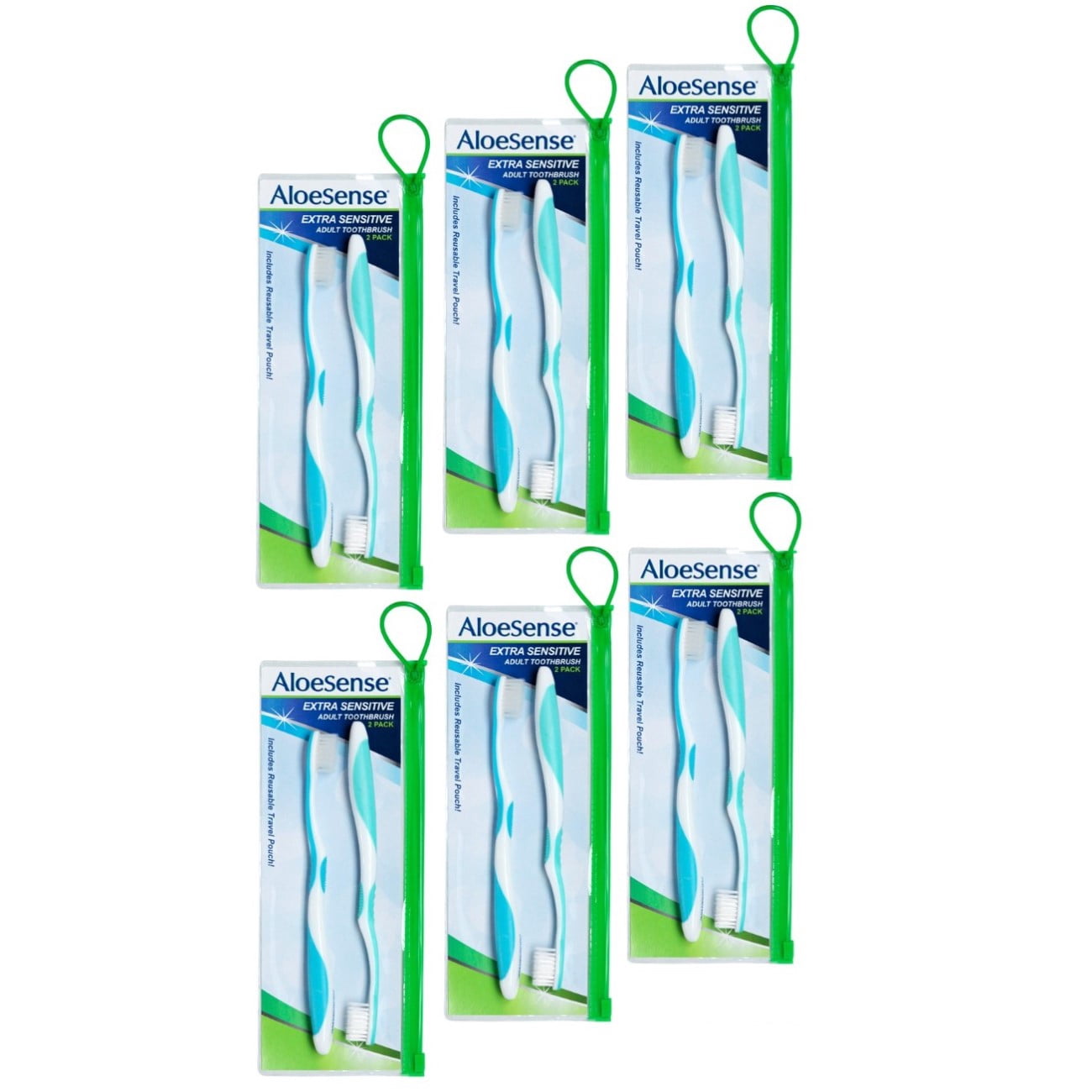 AloeSense Extra-Sensitive Toothbrush 2-pack w/ travel pouch (6 count ...