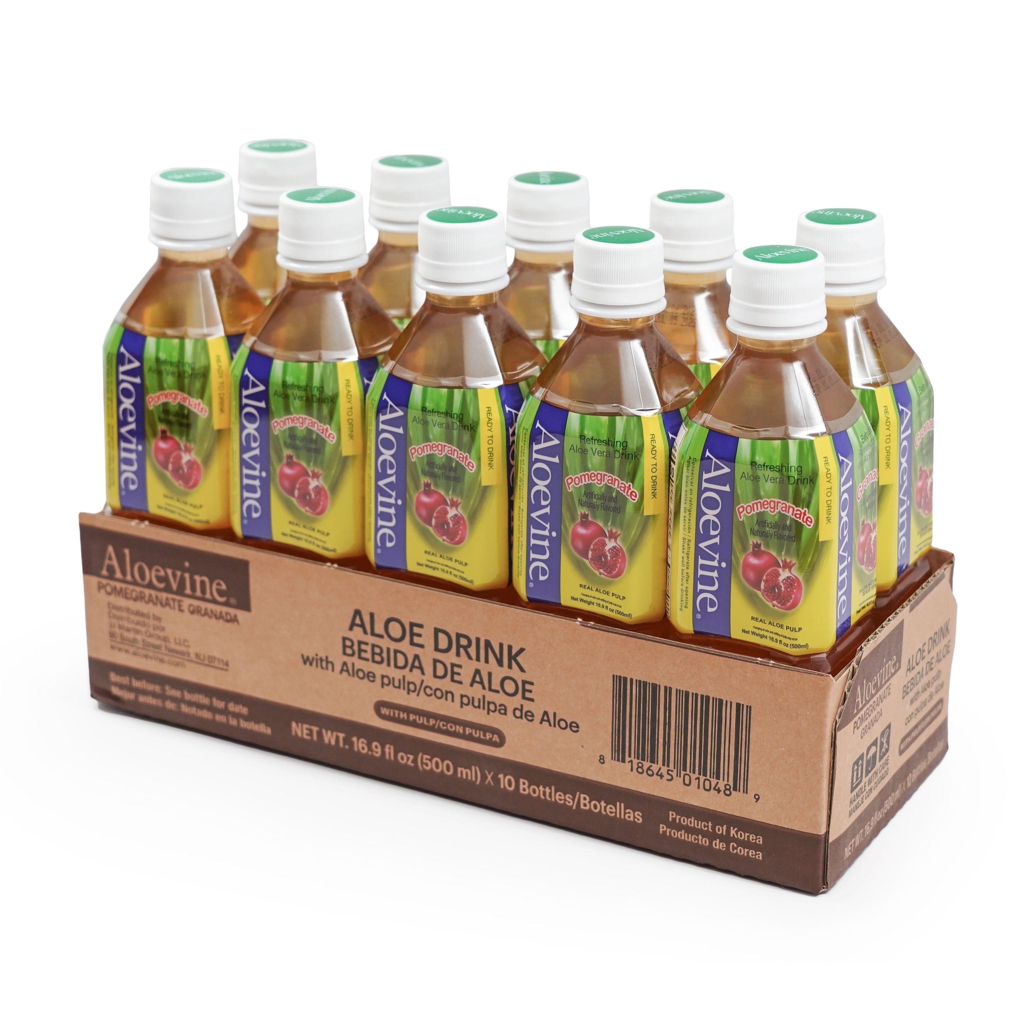 Aloevine Pomegranate Aloe Vera Drink with Aloe Pulp, 16.9 fl oz, 10 ...