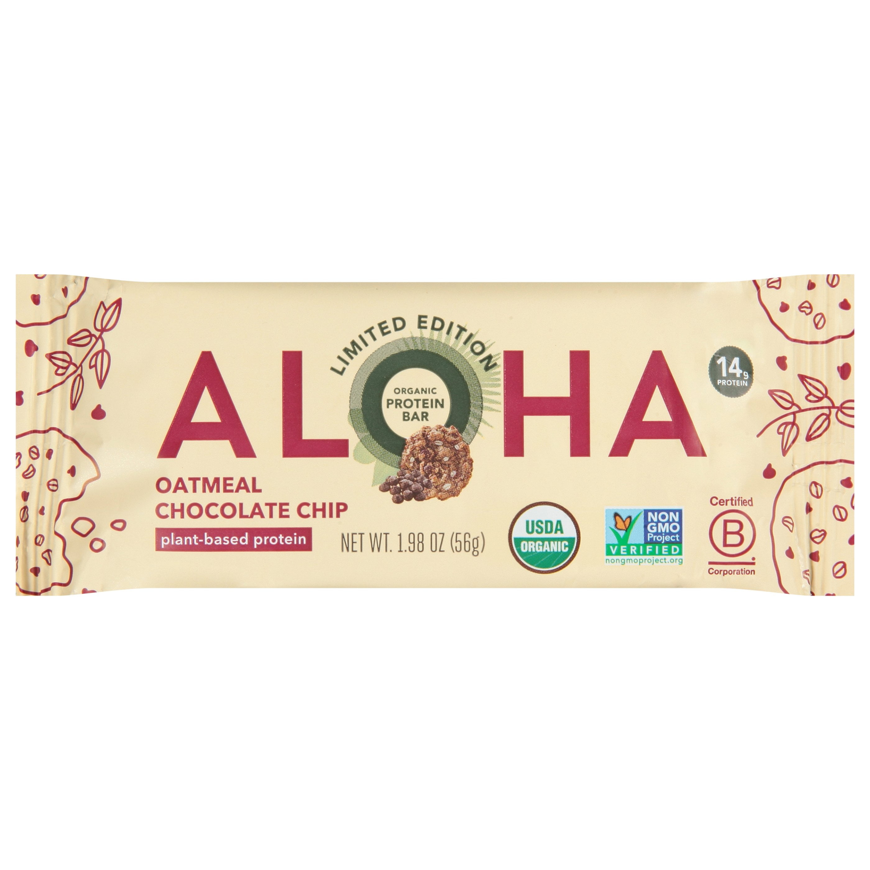 Aloha 14g Protein Bar - Oatmeal Chocolate Chip - 1.98 oz (Packaging ...
