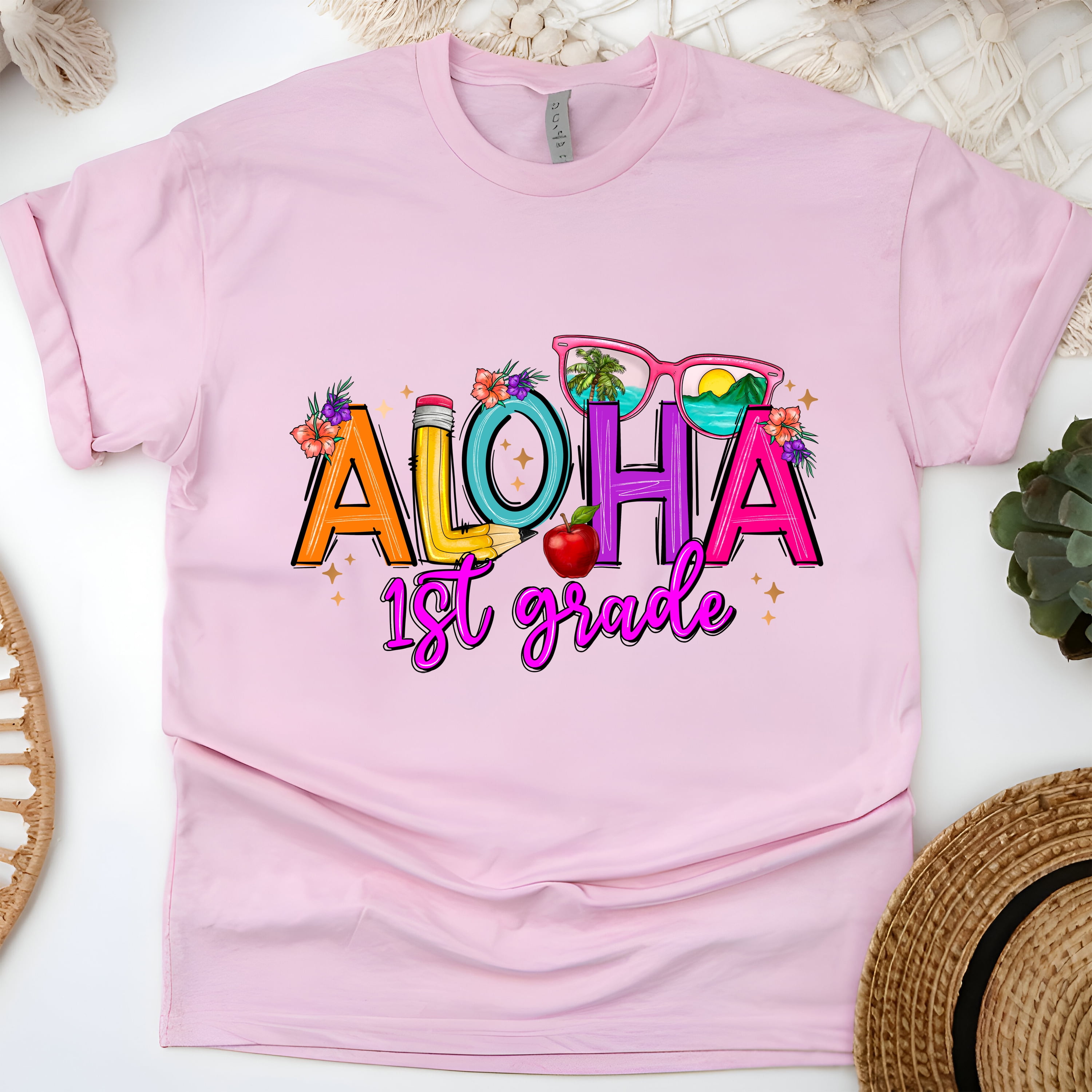 Aloha 1st Grade Shirt – Back to School Summer Vibes Teacher Tee, Light ...