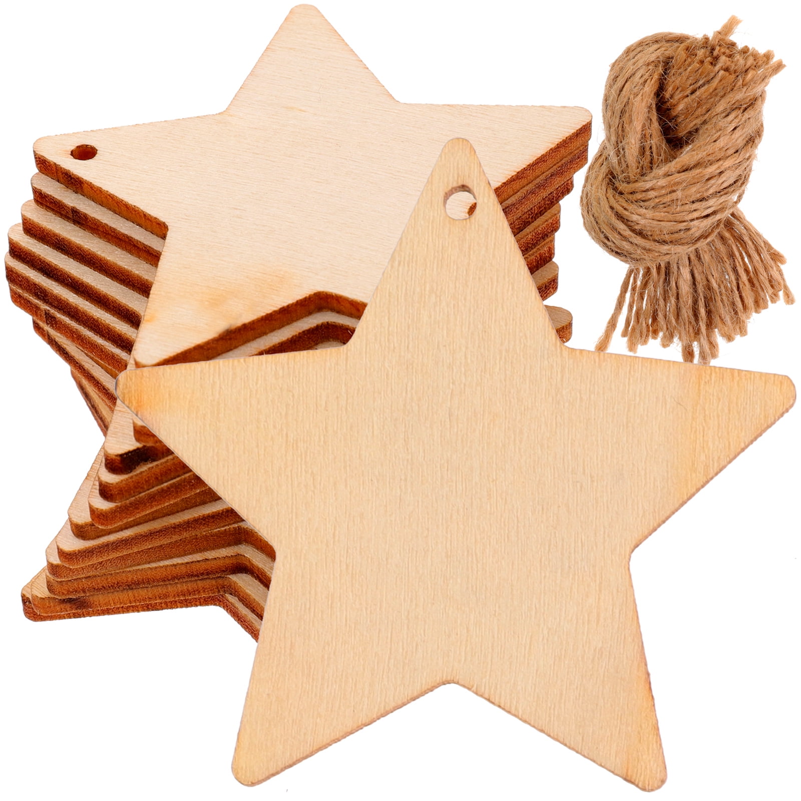 Aloha 50 Sets Wood Star Tags Wooden Unfinished Pentagram Wood Cutouts ...