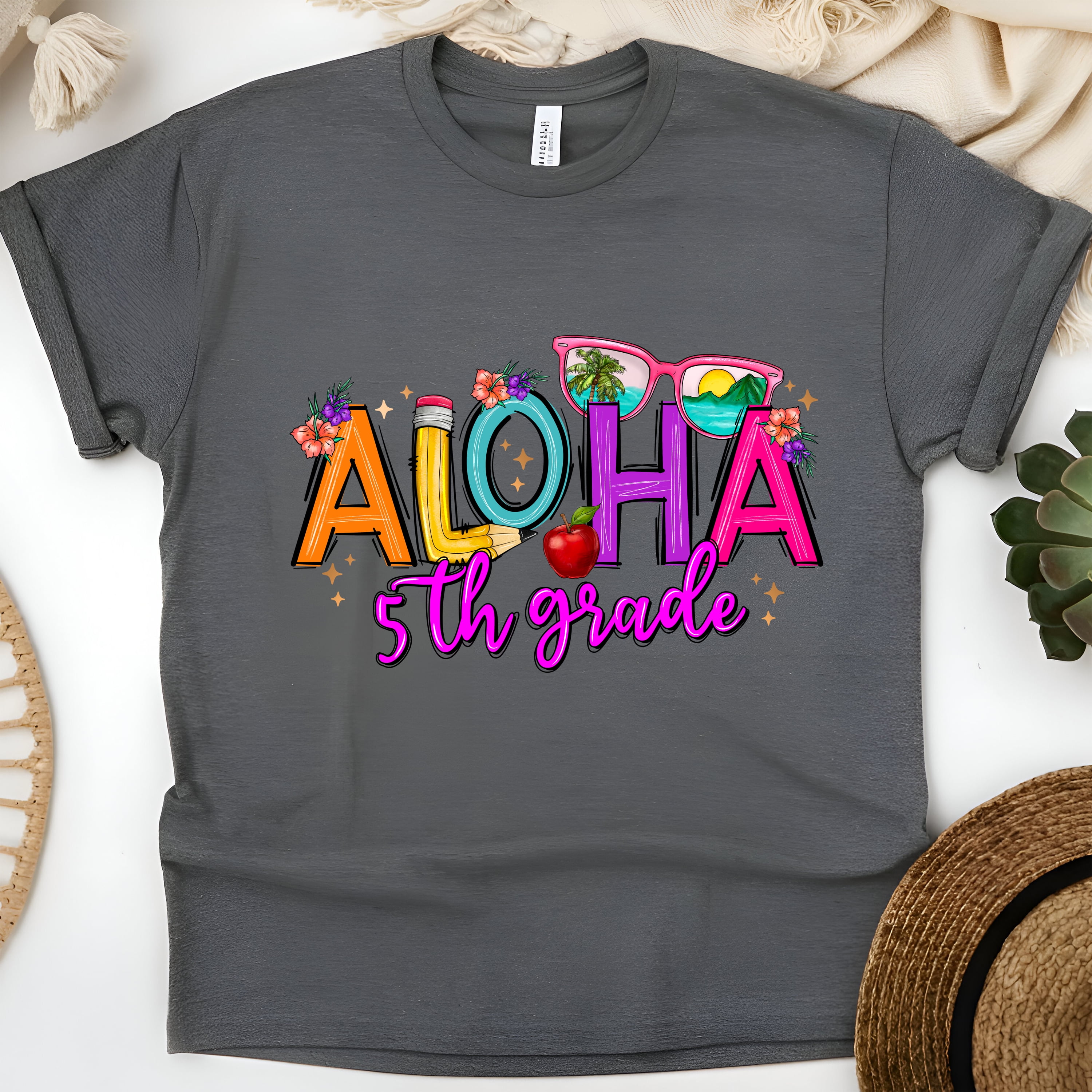 Aloha 5th Grade Shirt – Tropical Back to School Teacher T-Shirt, Dark ...