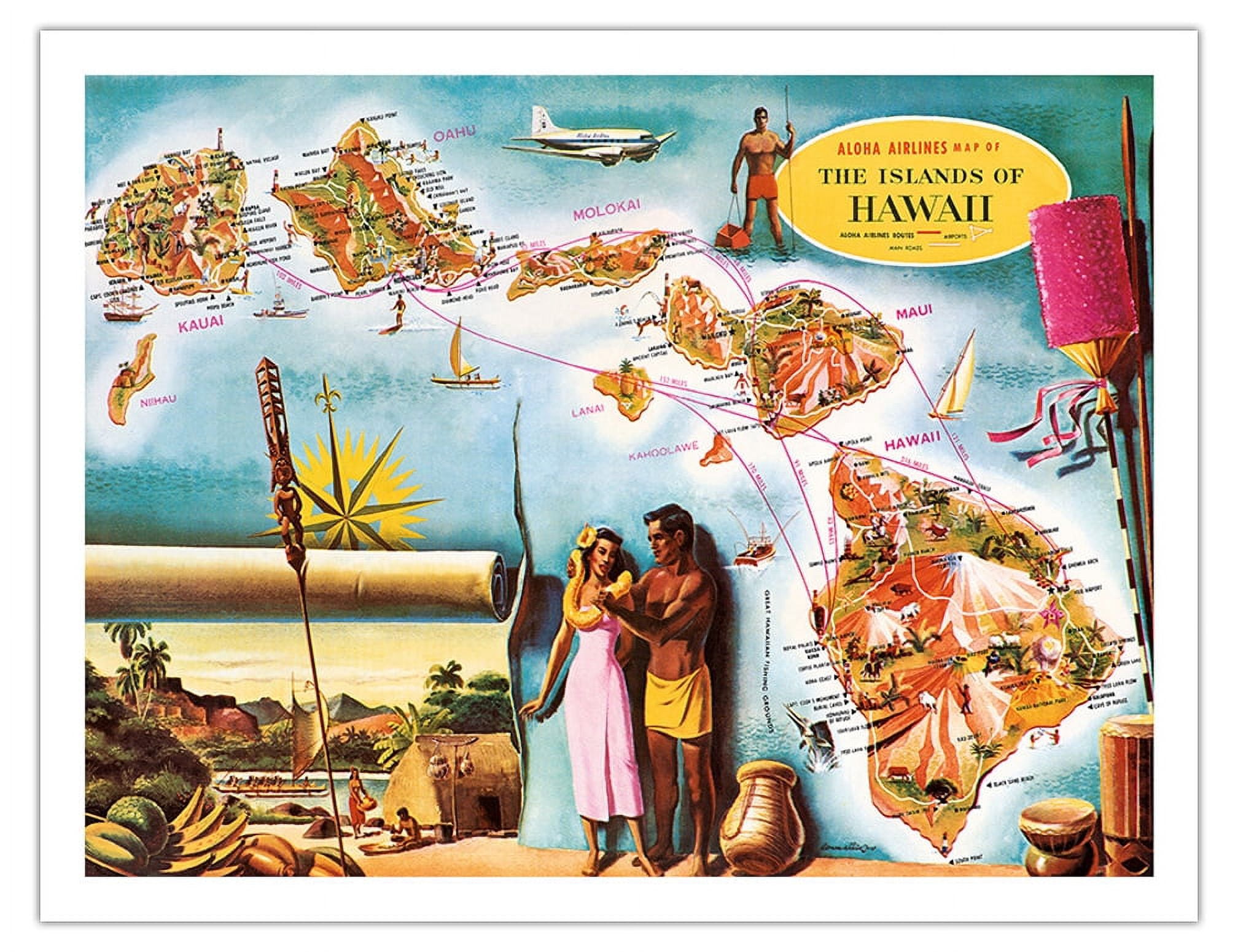 Aloha Airlines Route Map of the Hawaiian Islands - Vintage Map by Don ...