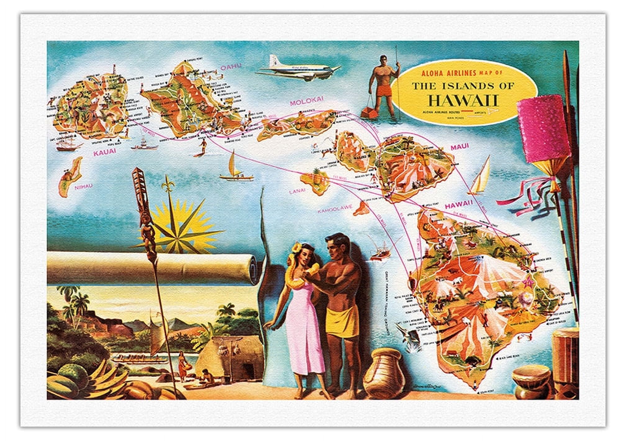Aloha Airlines Route Map of the Hawaiian Islands - Vintage Map by Don ...