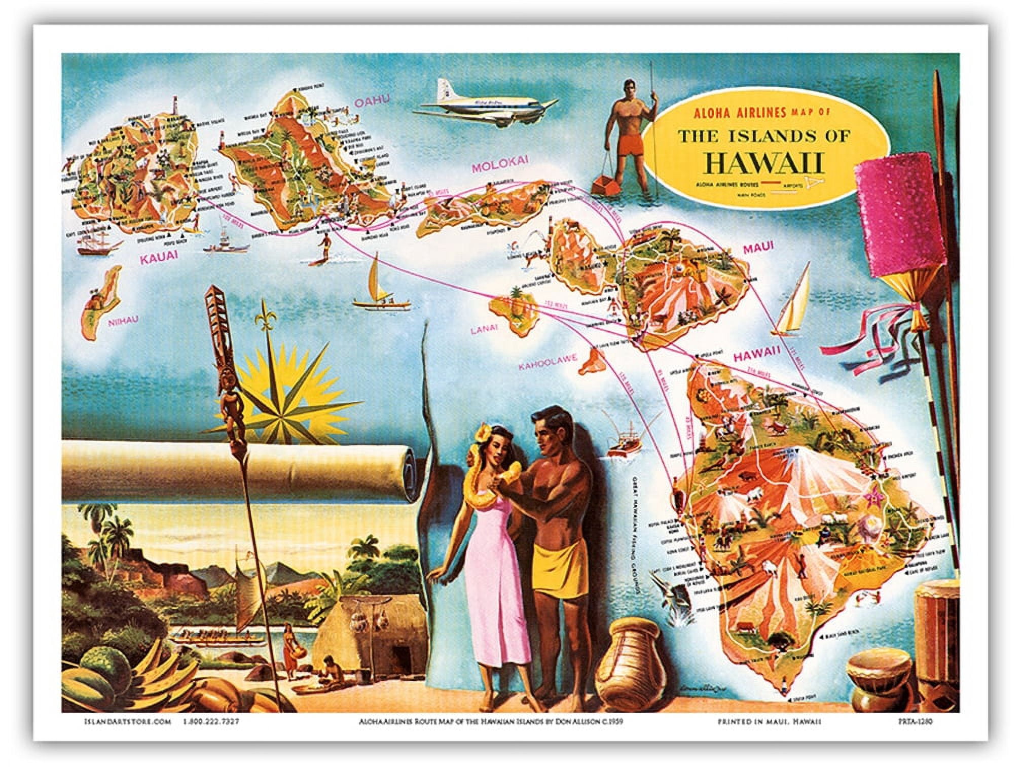 Aloha Airlines Route Map of the Hawaiian Islands - Vintage Map by Don ...