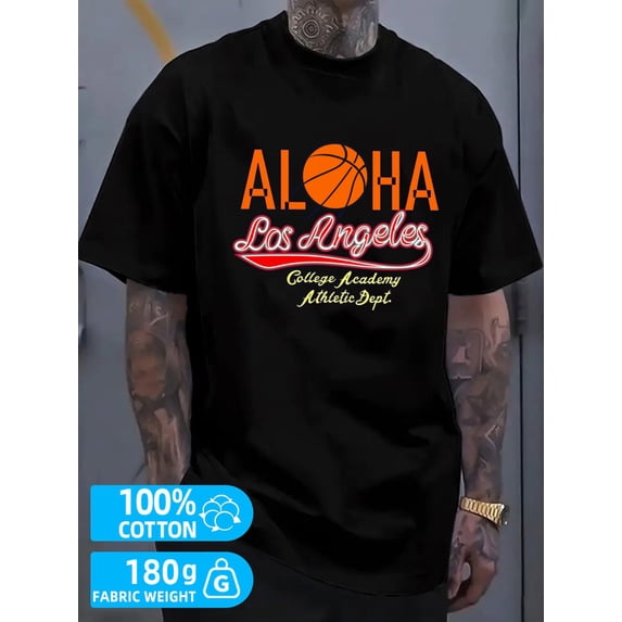 Aloha Basketball Tee men's black 180G 100% Cotton Daytime and weekend ...